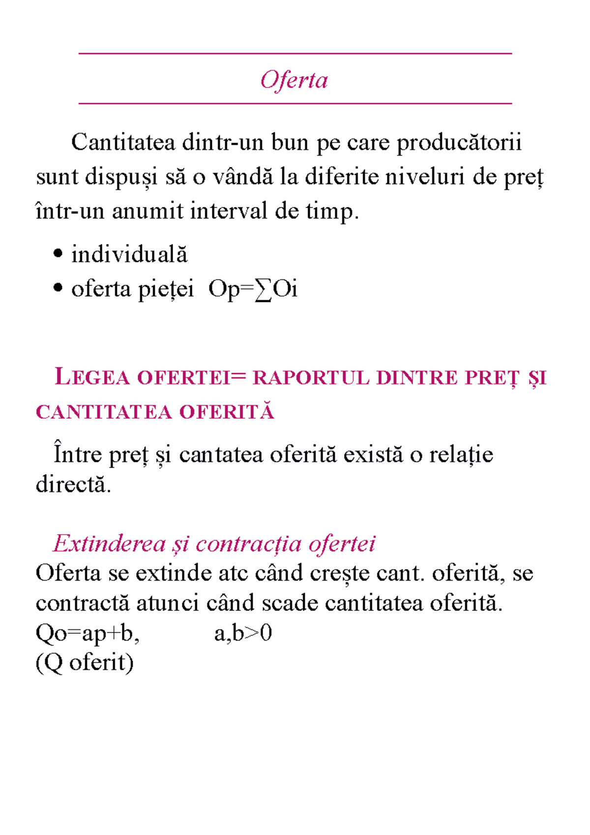 Oferta - Economie Anul I - Oferta Cantitatea dintr-un bun pe care ...