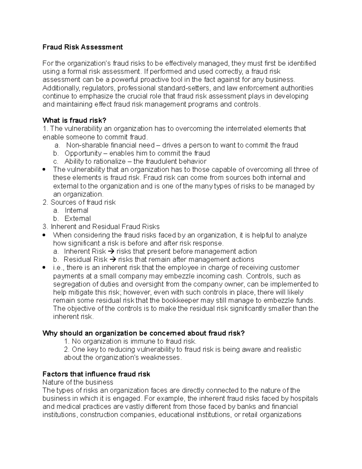 14. Fraud Risk Assessment - Fraud Risk Assessment For the organization ...