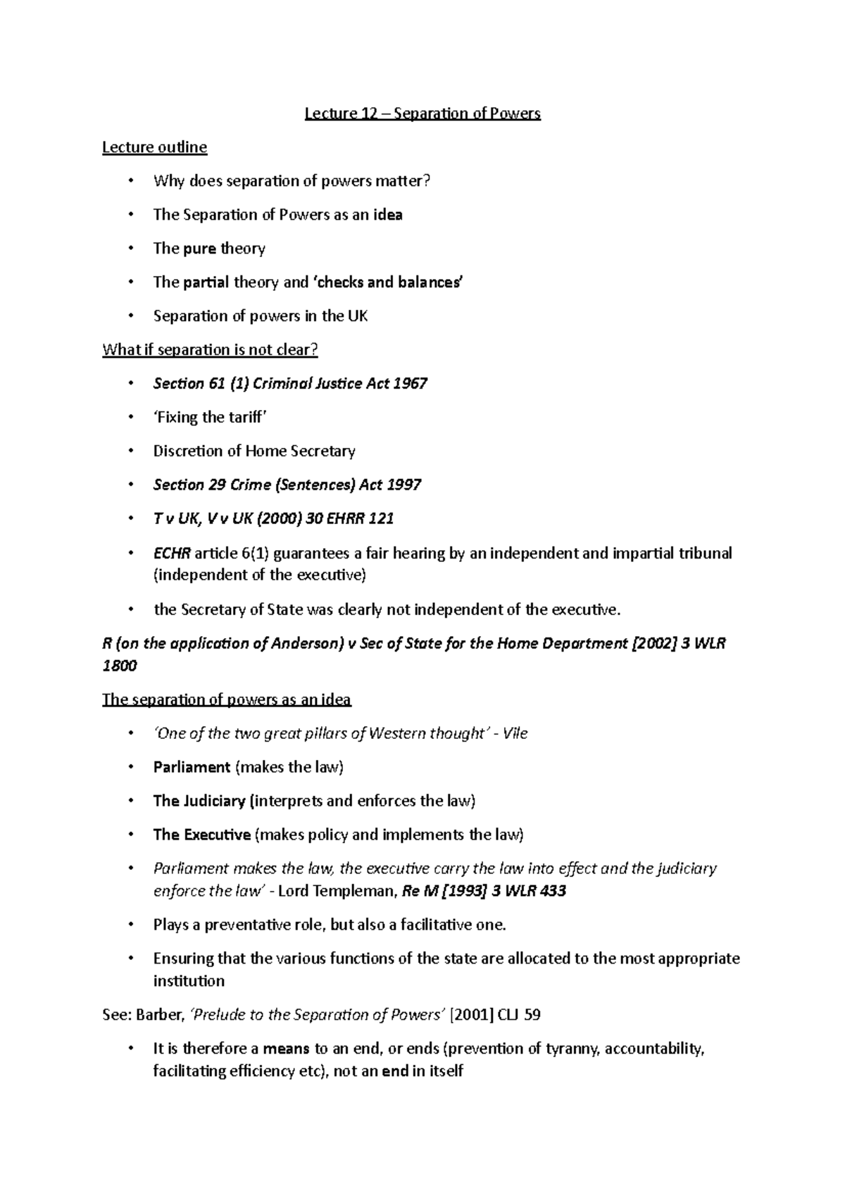 Lecture 12 - The separation of powers - Lecture 12 – Separation of ...