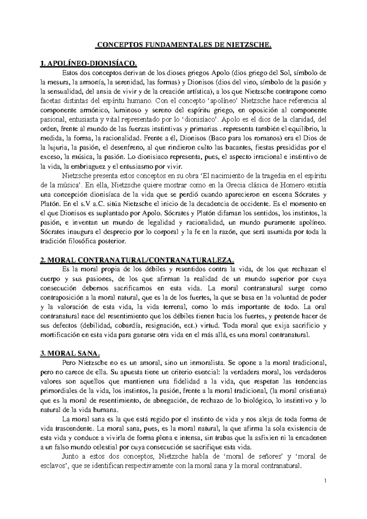 Conceptos fundament en Nietzsche Apolo y dionisos - CONCEPTOS FUNDAMENTALES DE NIETZSCHE. 1 ...