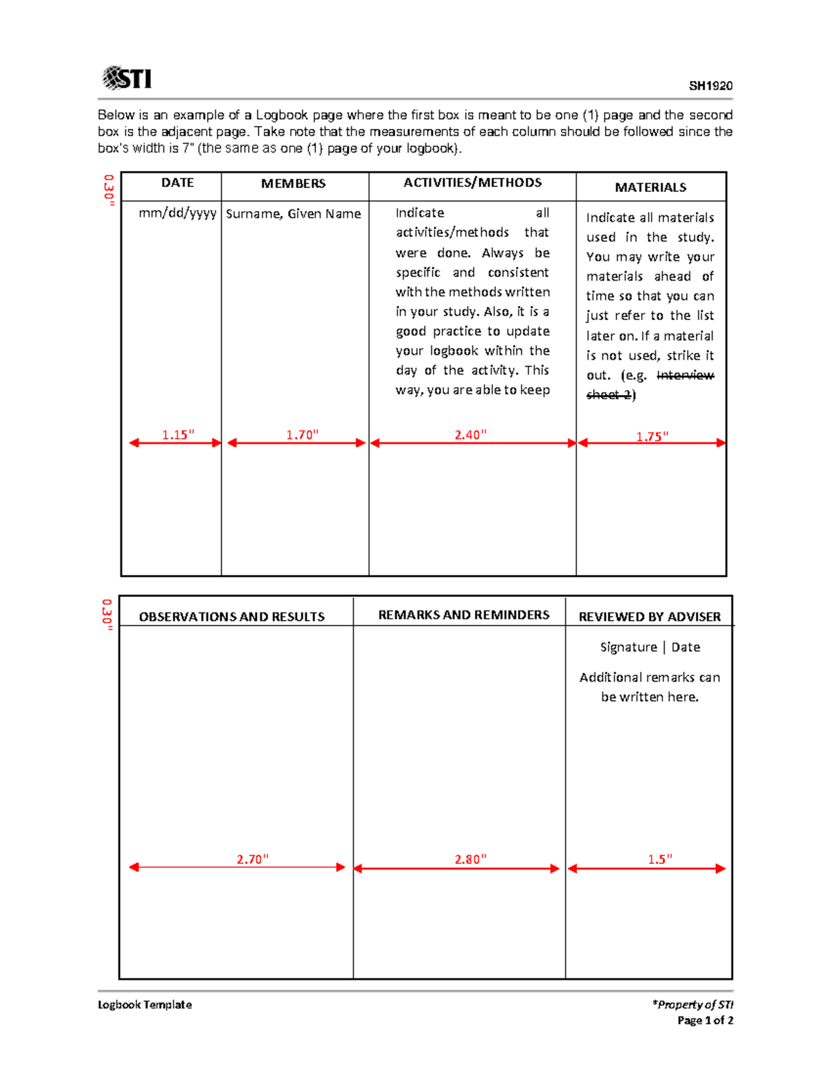 SH1920 - Practical Research 1 Logbook Template - SH Logbook Template ...