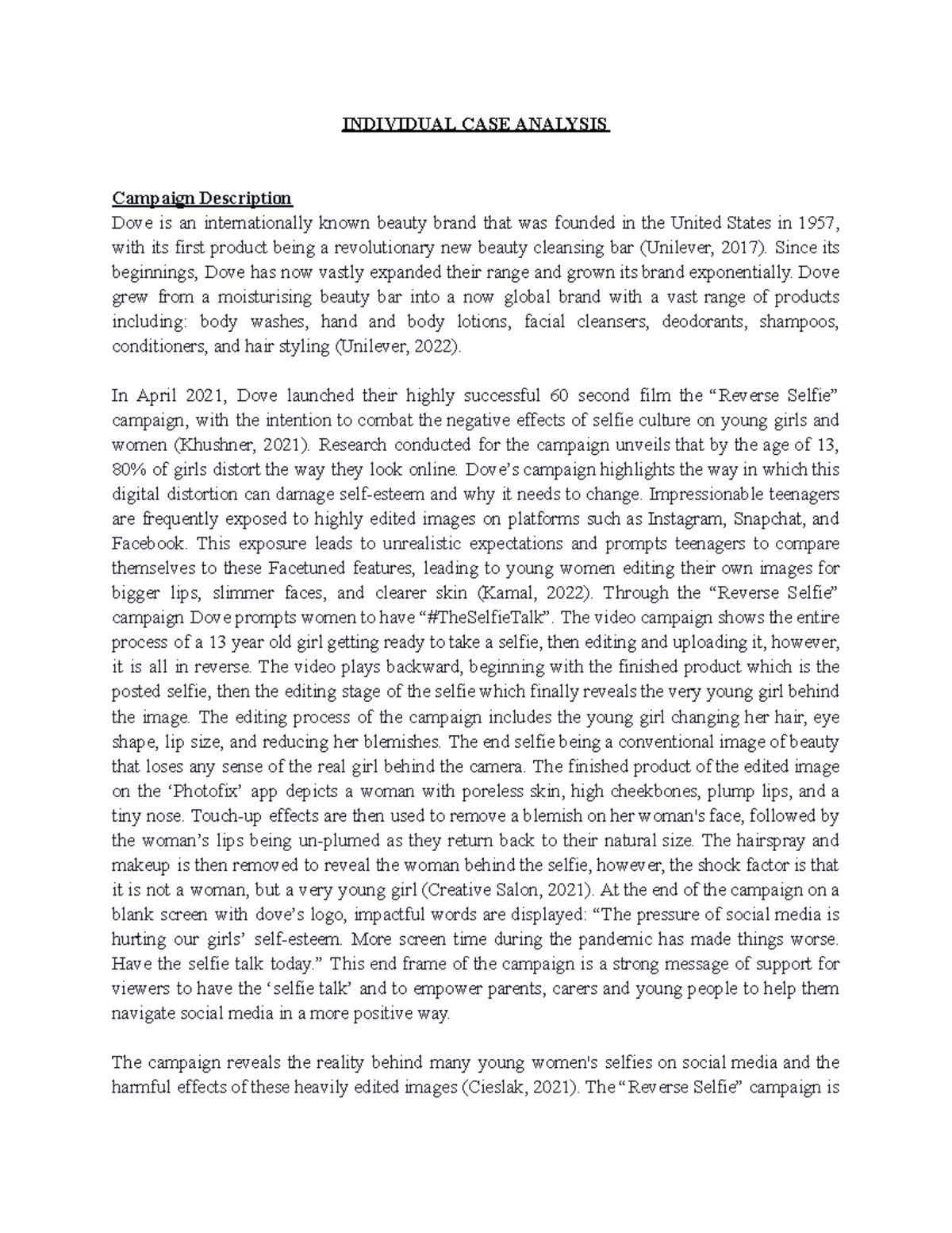 Individual CASE Analysis - INDIVIDUAL CASE ANALYSIS Campaign ...