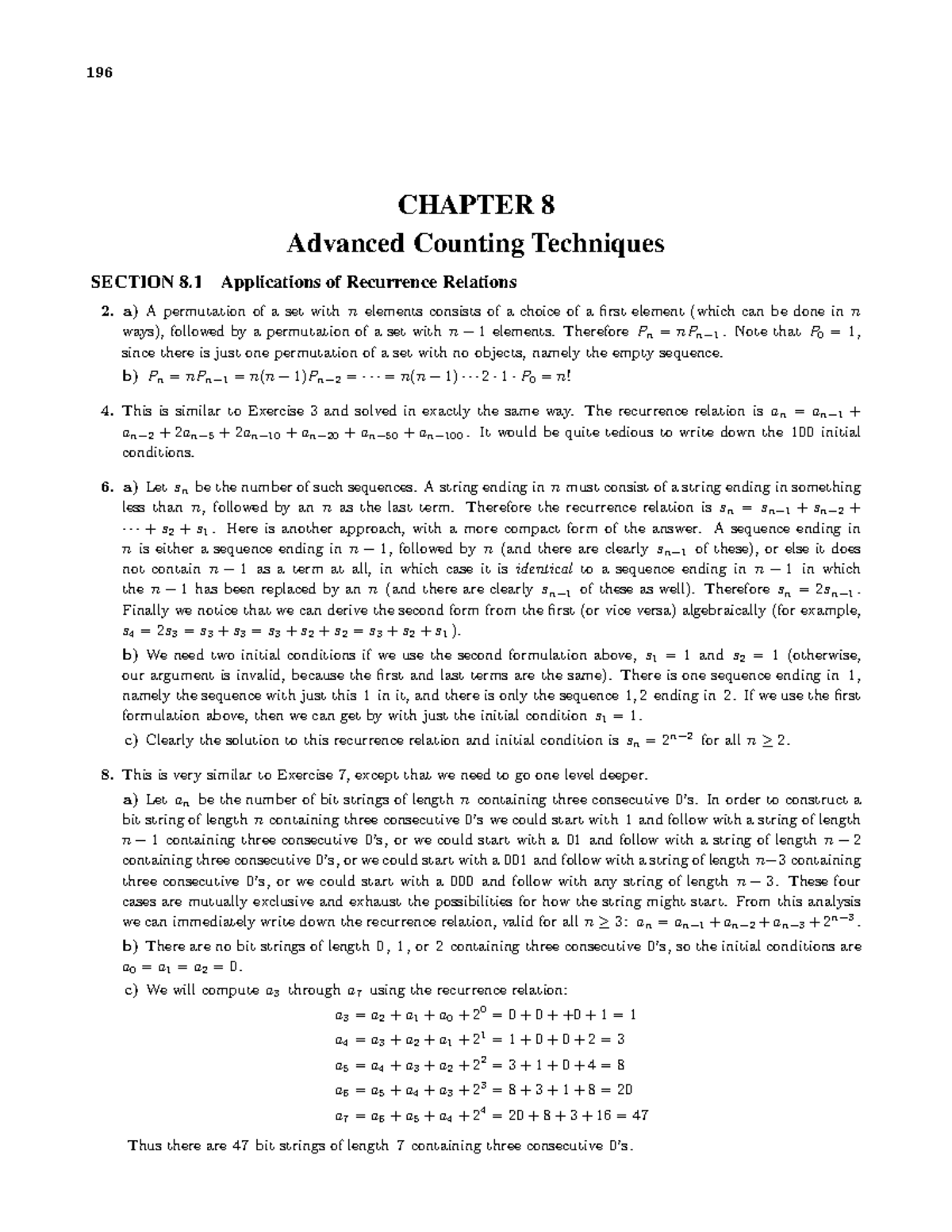 IRG Ch08 - solution of rosen's discrete mathematics - 196 CHAPTER 8 Advanced Counting Techniques ...