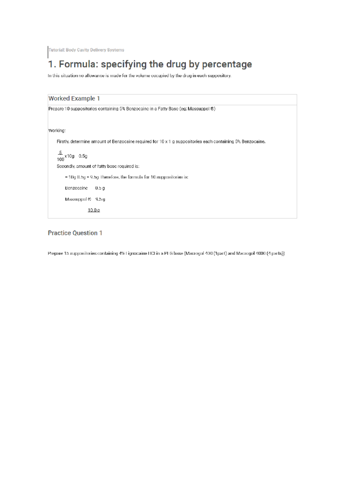 Pharmaceutical calculation - Tutorial: Body Cavity Delivery Systems 1 ...