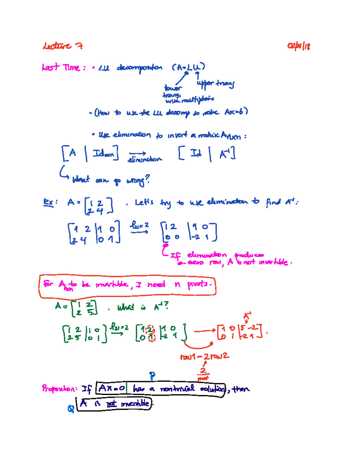 346 Lecture 7' - Professor Bianca Santoro Linear Algebra notes - LW ’4 ...