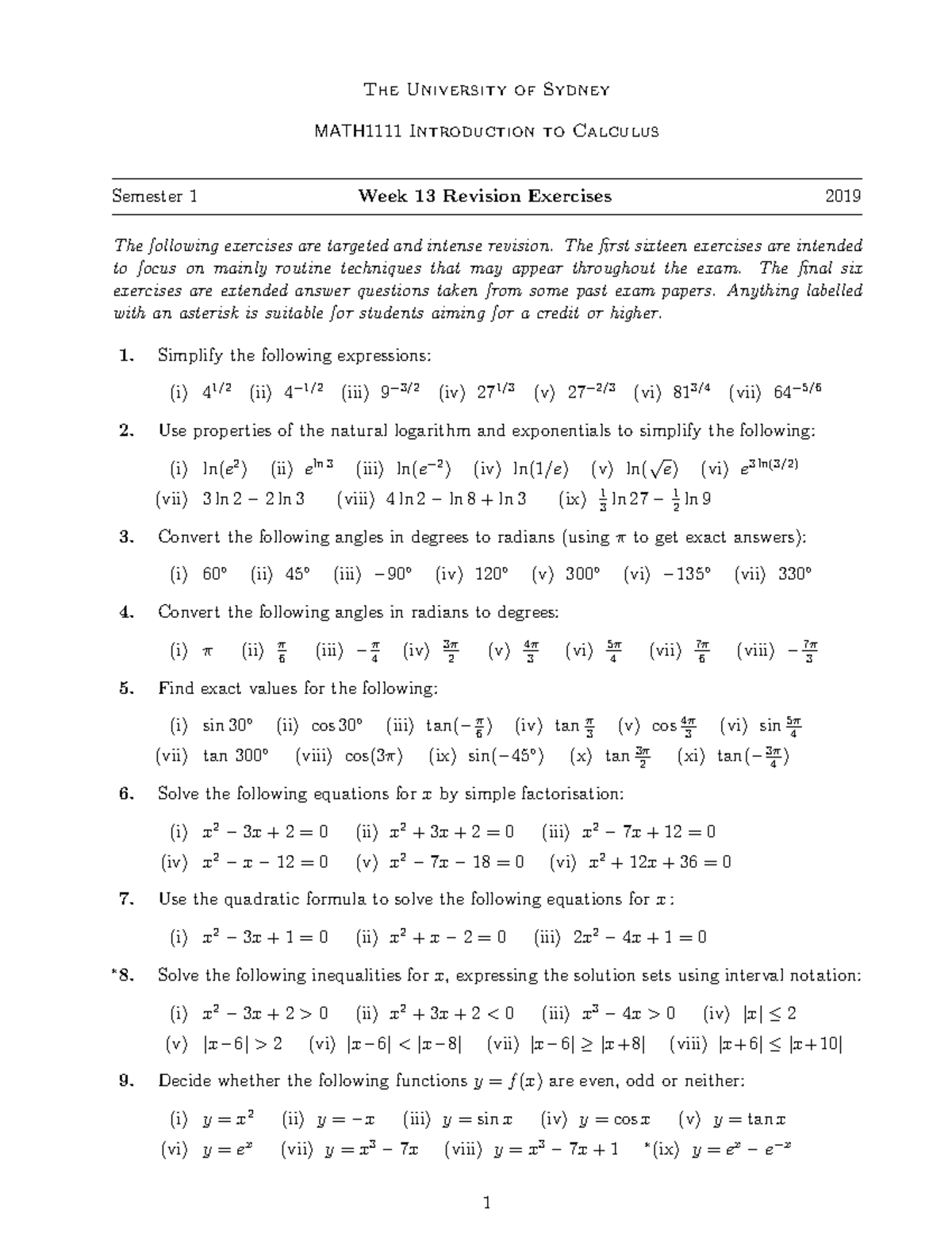 2019 MATH1111 Week13 Exercises usyd - The University of Sydney ...