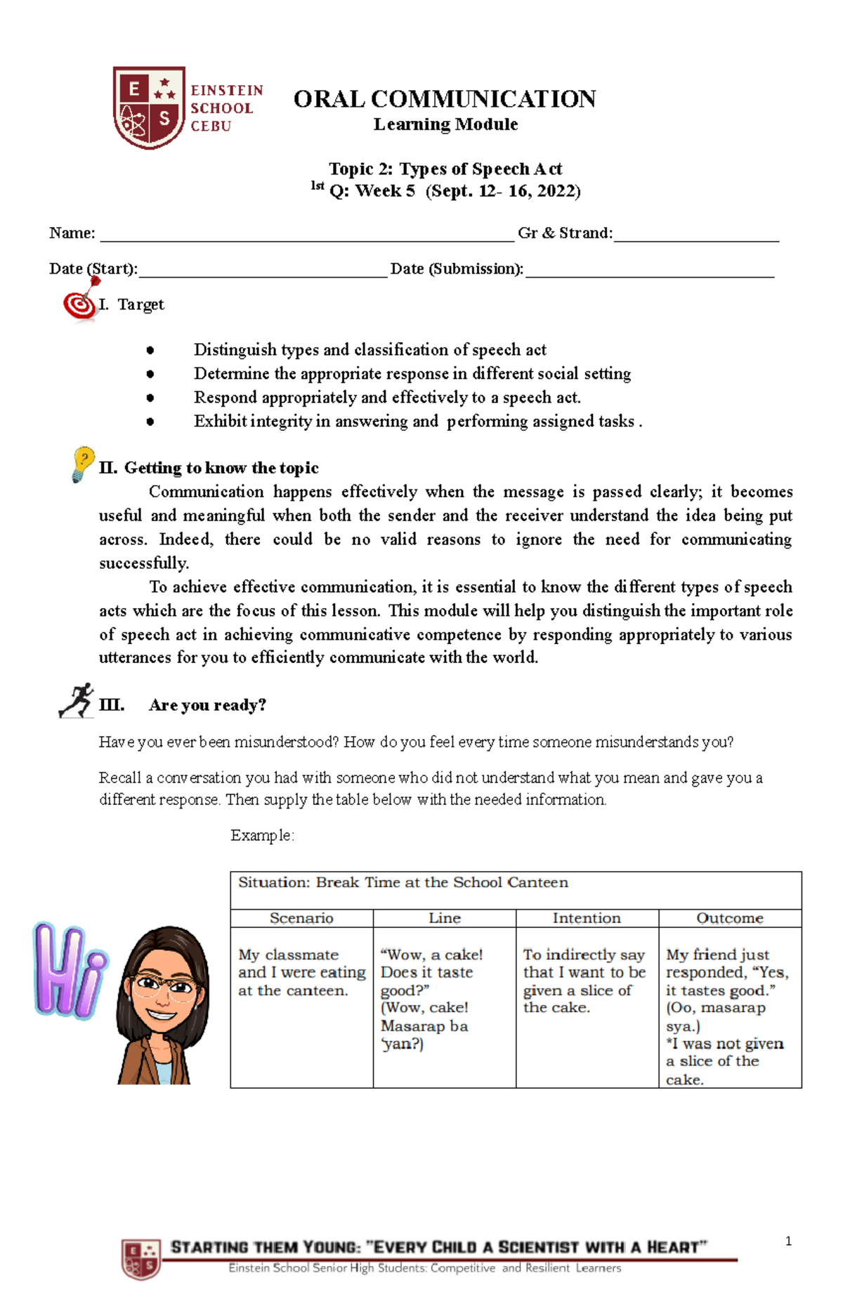 Topic 2 Speech Act - ORAL COMMUNICATION Learning Module 1st Topic 2 ...