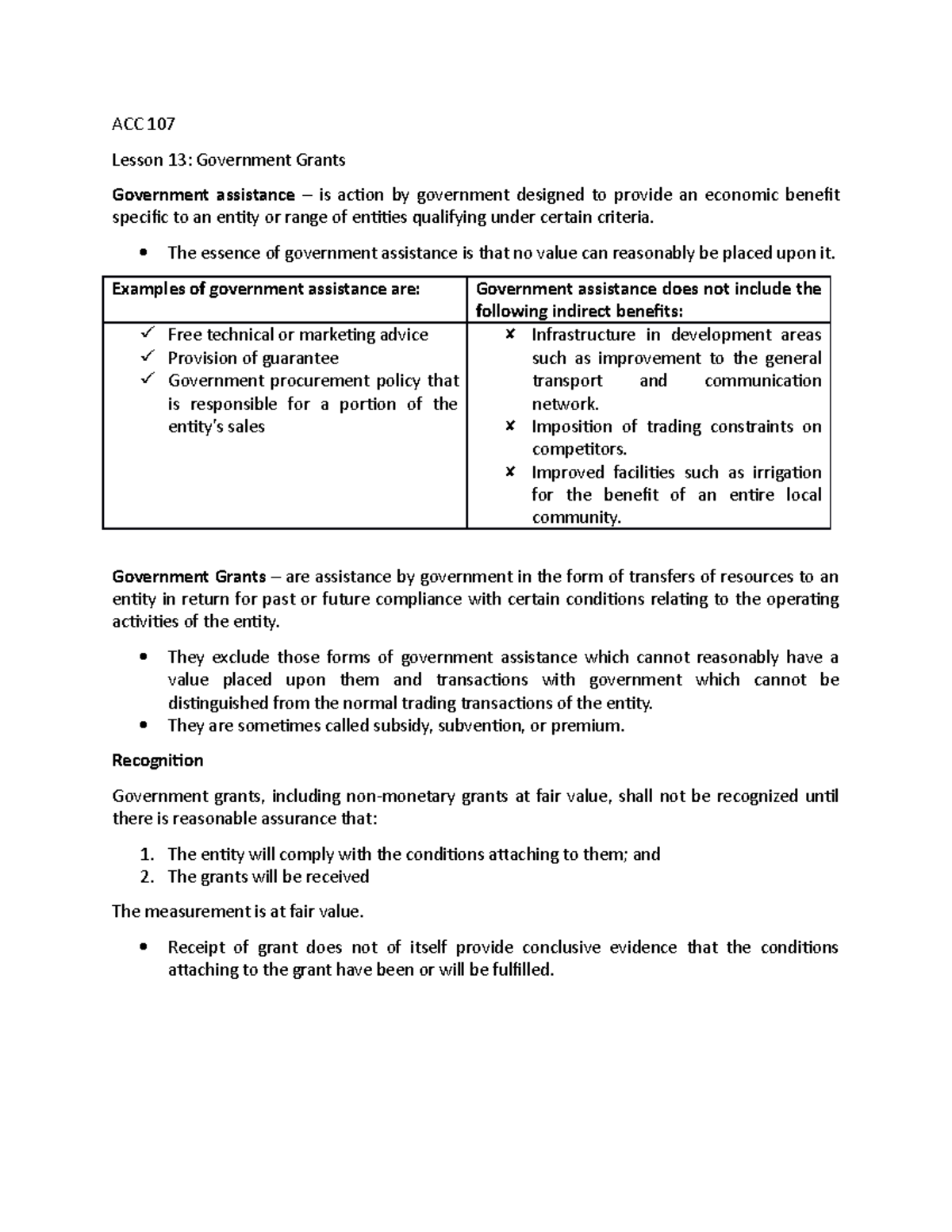 Lesson 13 - lecture 13 - ACC 107 Lesson 13: Government Grants ...