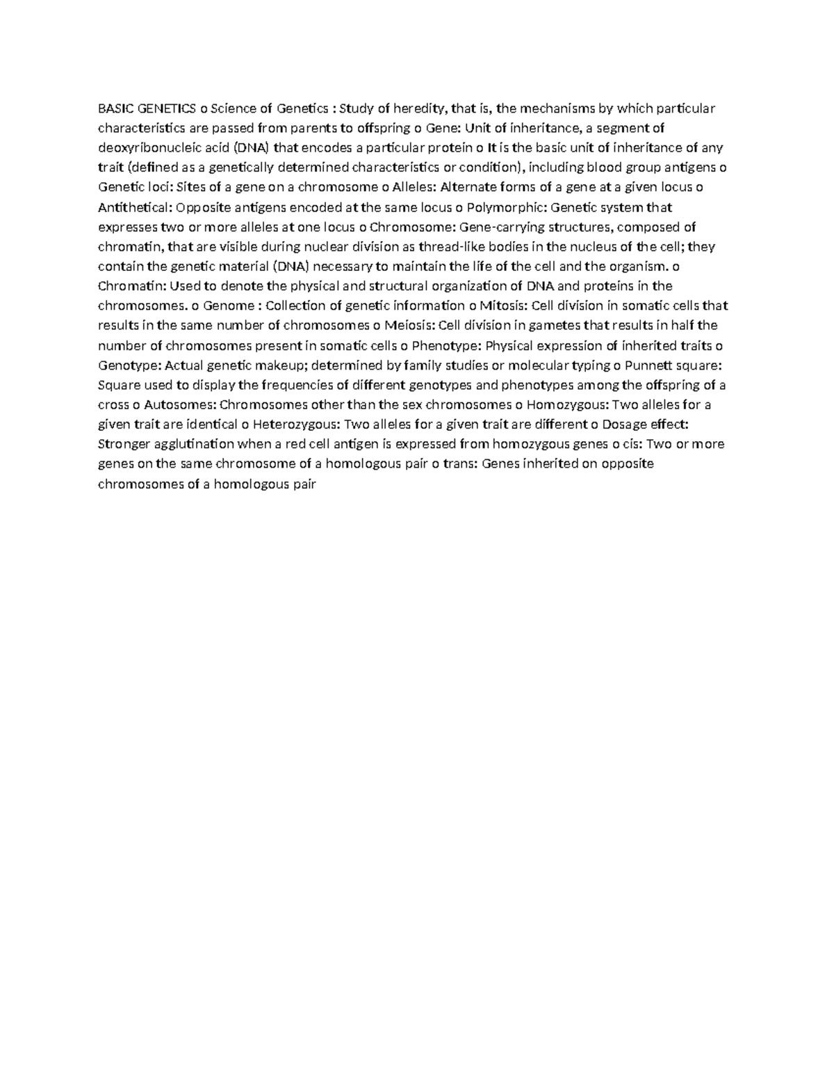 Basic Genetics - definition of terms - BASIC GENETICS o Science of ...