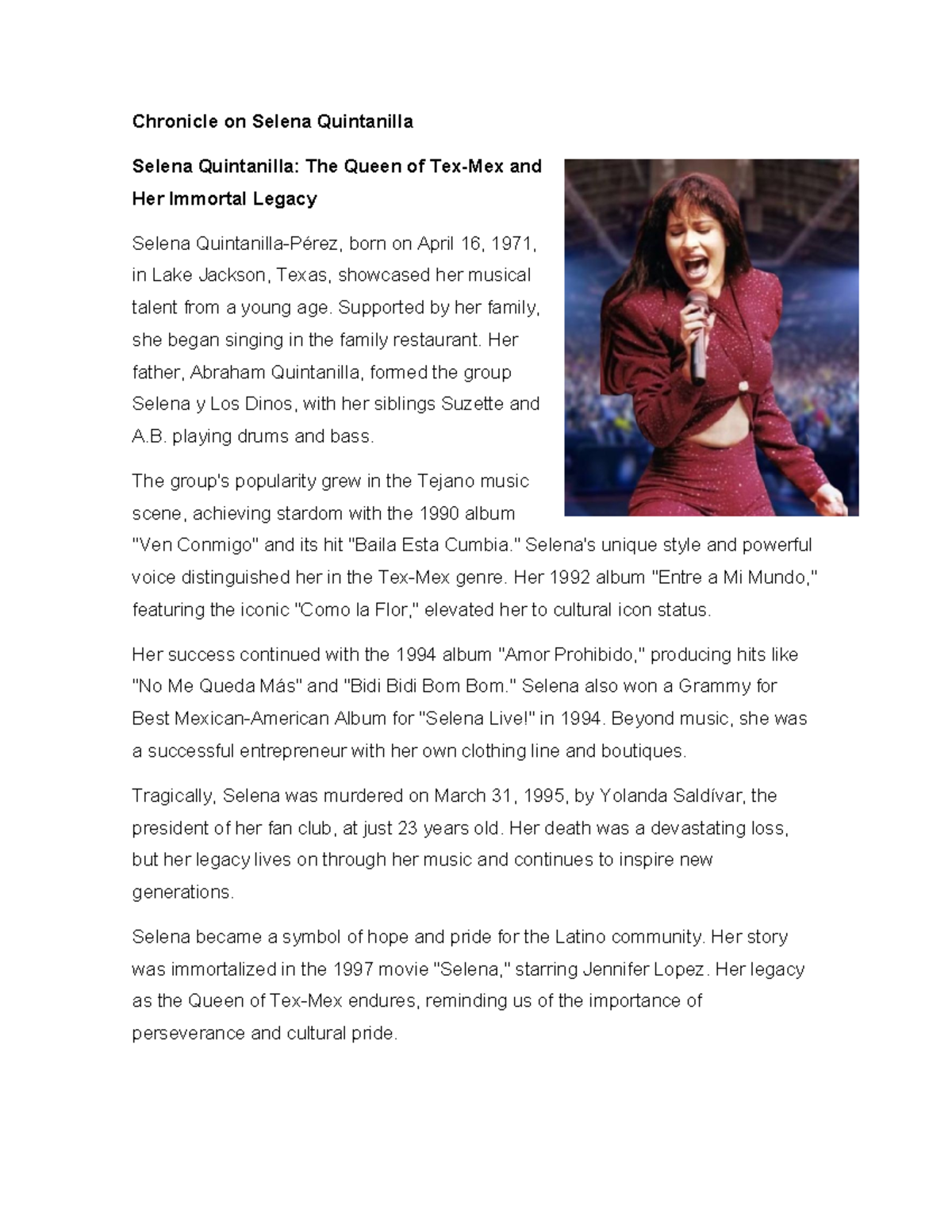 GA2-240202501-AA1-EV03 crónica - Chronicle on Selena Quintanilla Selena ...