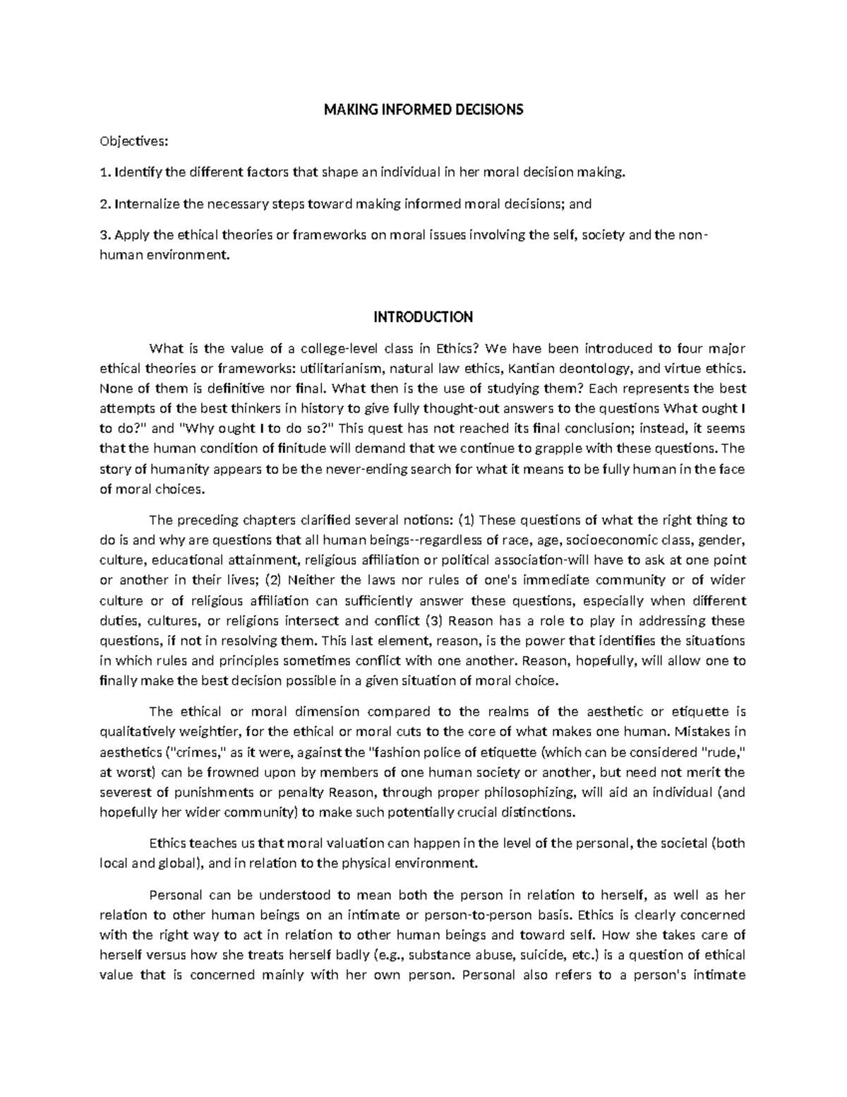 Making- Informed- Decisions - MAKING INFORMED DECISIONS Objectives ...