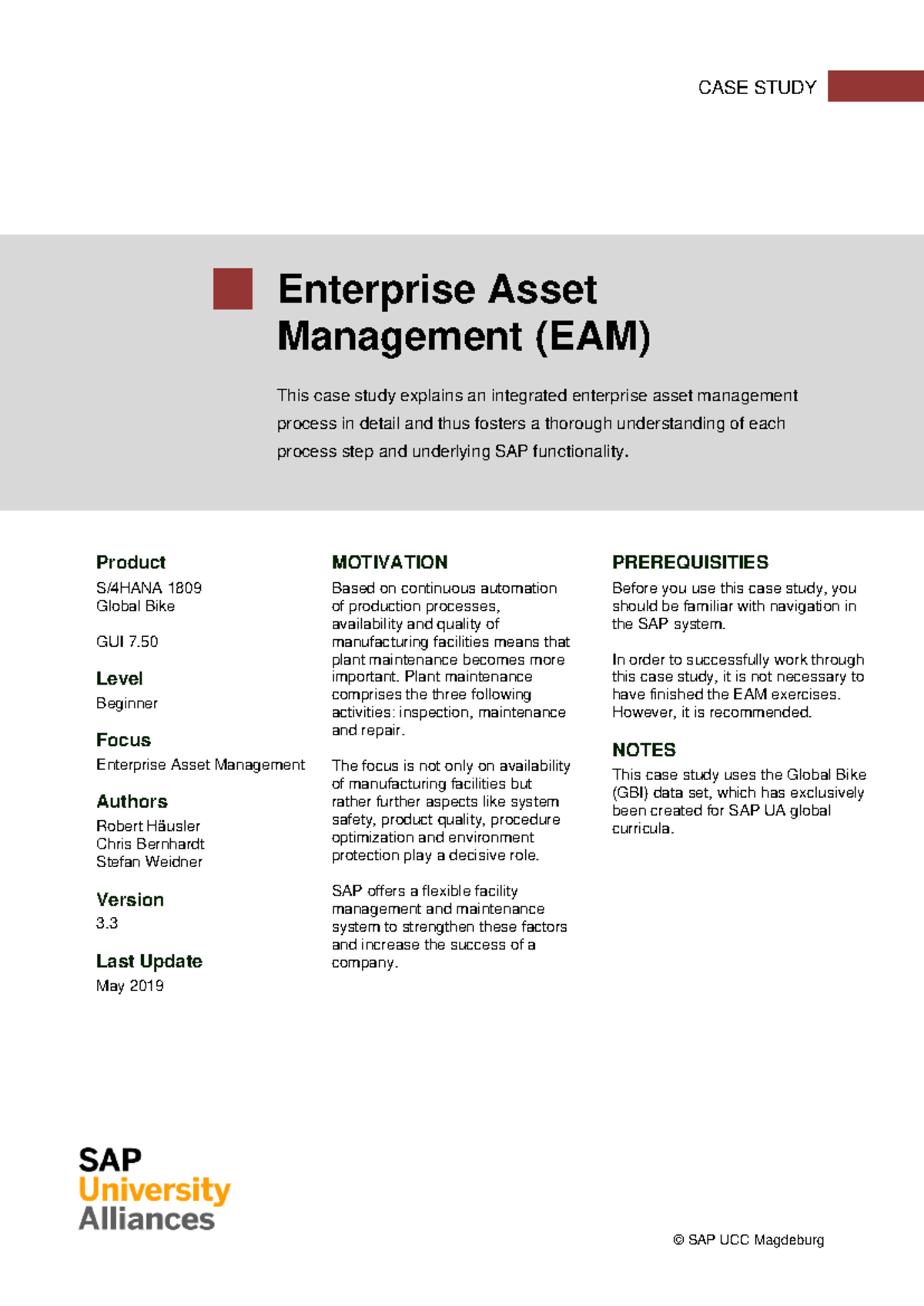 Intro S4HANA Using Global Bike Case Study EAM GUI en v3 - © SAP UCC ...