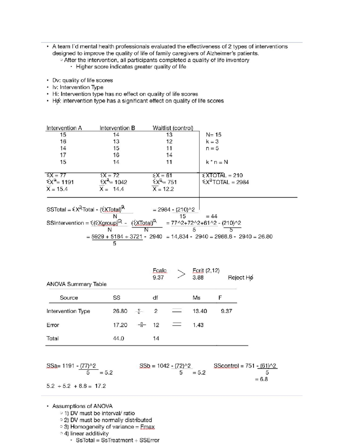 S - Variety of calculations and clarifications over the course - PSYC 2317 - Studocu