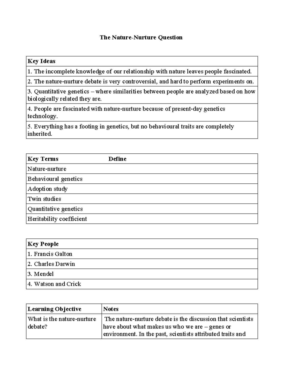 Psyc100 Week3 - Week 3 - The Nature-Nurture Question Key Ideas The ...