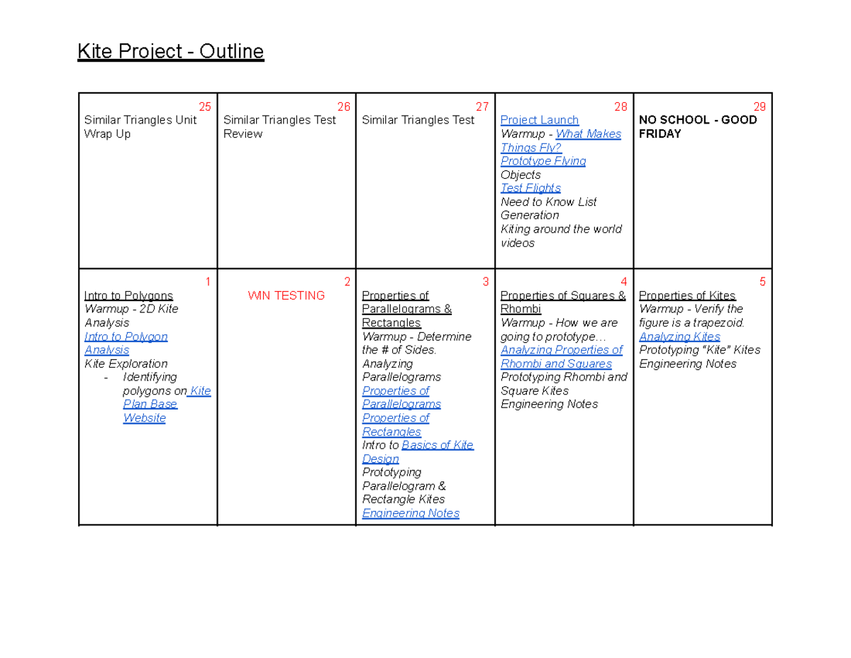 Kite Project Pacing Outline - Kite Project - Outline 25 Similar ...