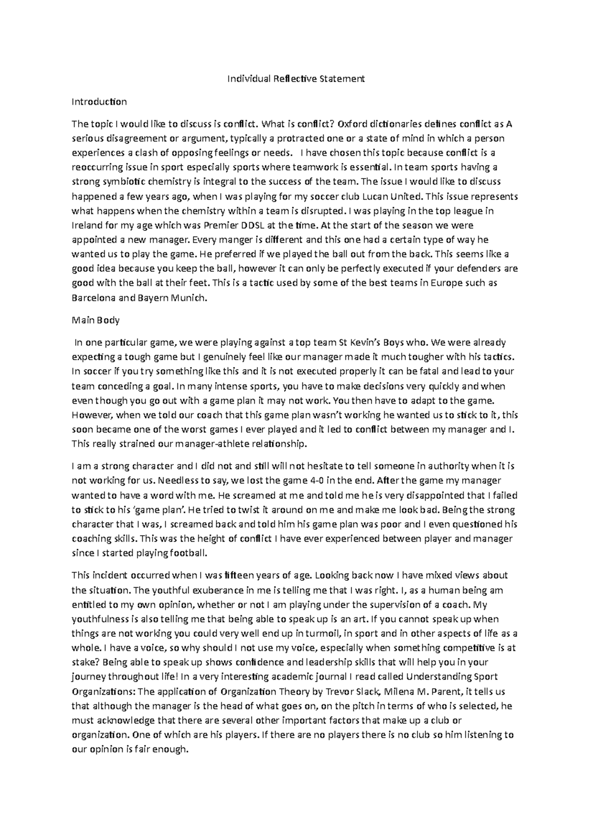 Individual Reflective Statement - Individual Reflective Statement ...