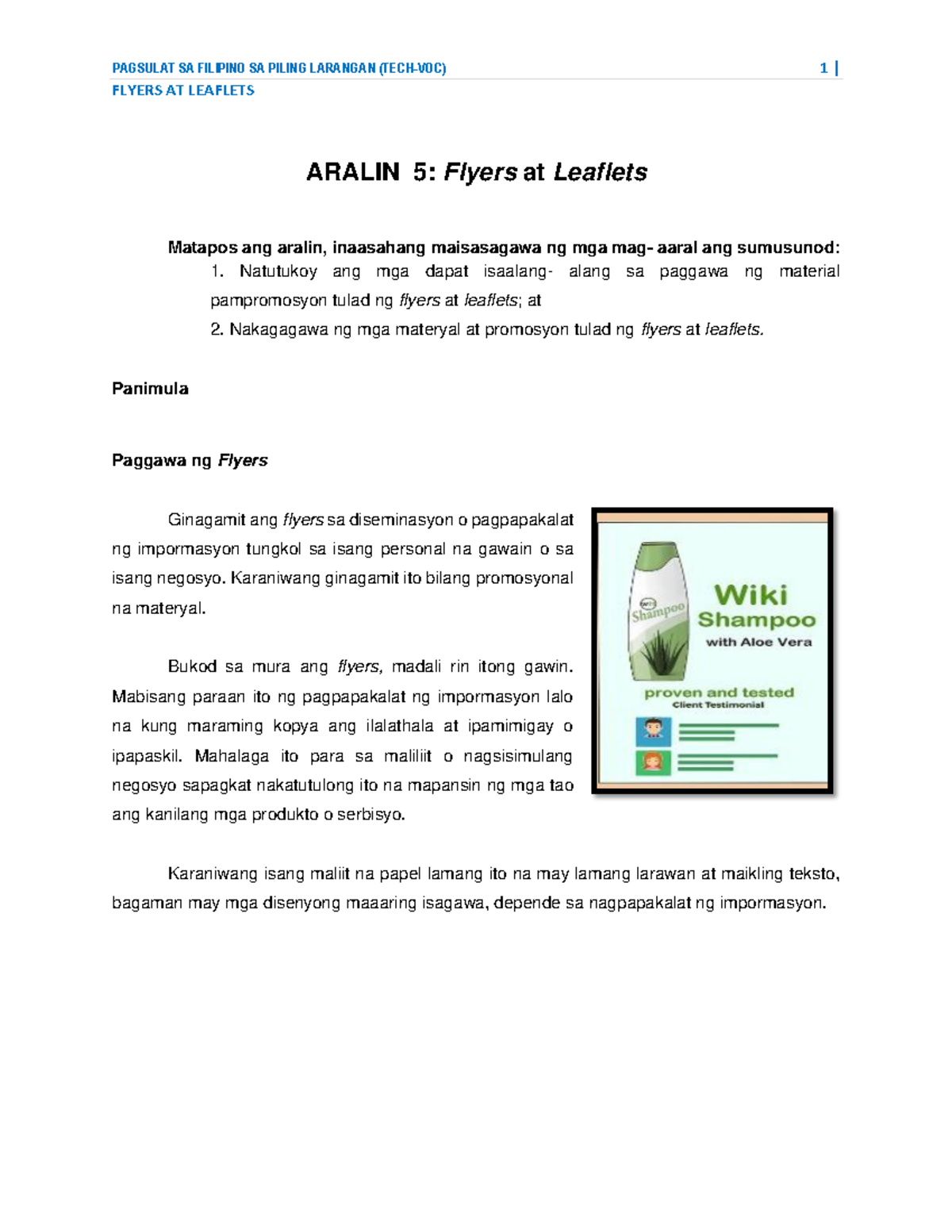 Week 009 - Flyers at Leaflets - FLYERS AT LEAFLETS ARALIN 5: Flyers at ...