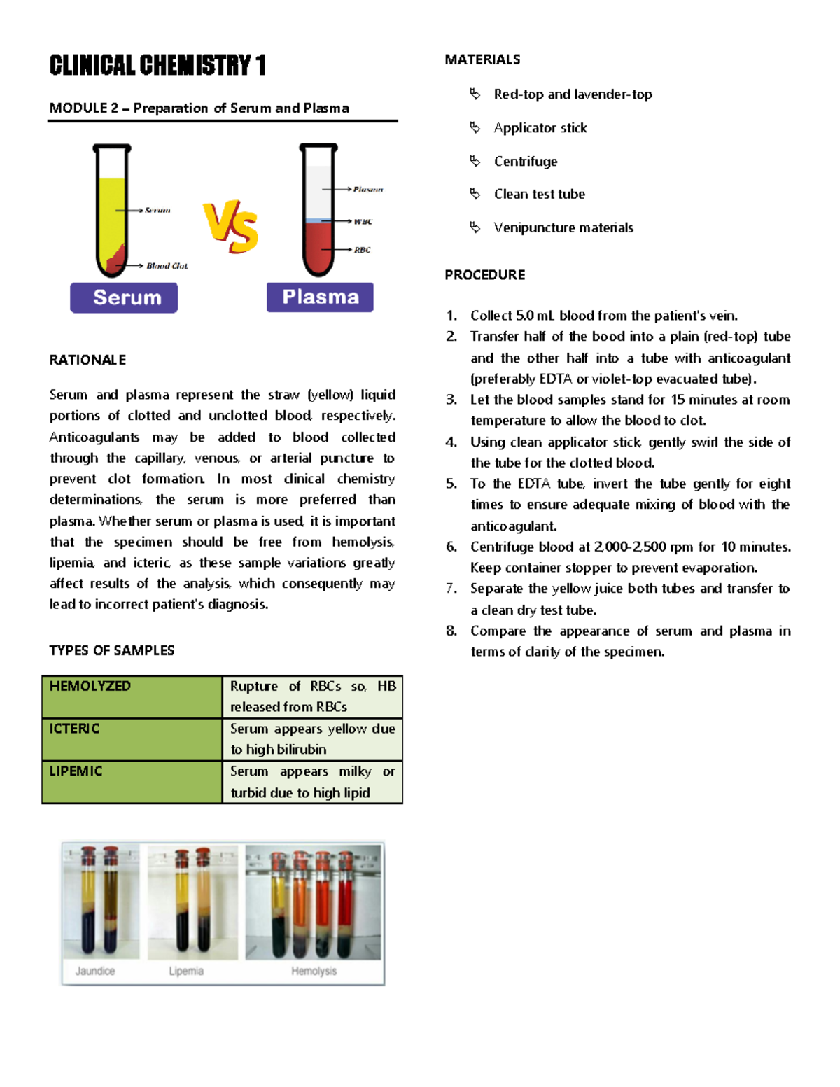 Module 2 - Preparation of Serum and Plasma - Lecture 1 - Page 1 of 1 ...