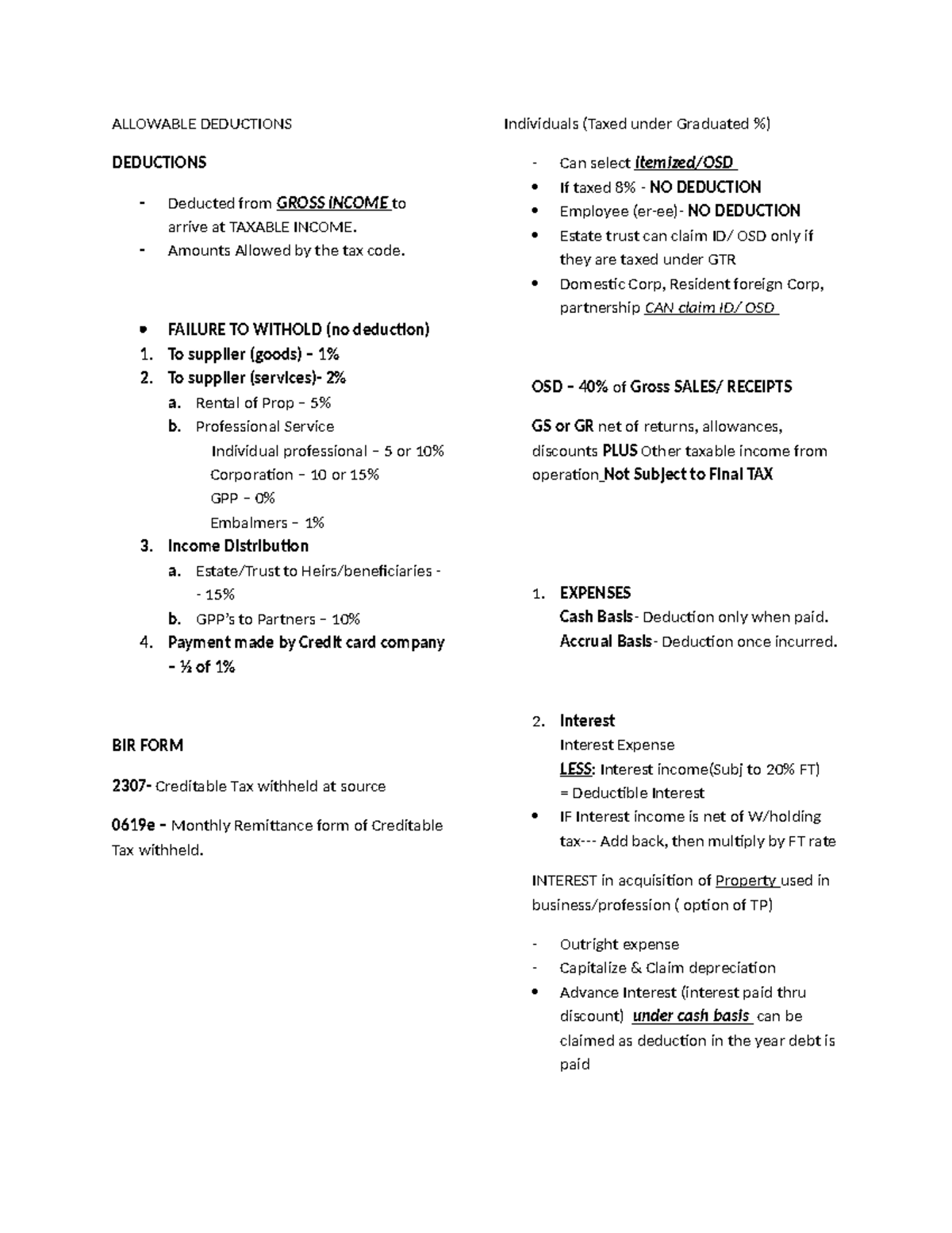 Allowable Deductions - Summary Income Taxation - ALLOWABLE DEDUCTIONS ...