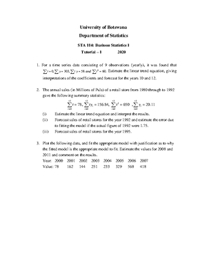 STA 114 Tutorial 5 Probability - 1 UNIVERSITY OF BOTSWANA DEPARTMENT OF STATISTICS STA 114 ...