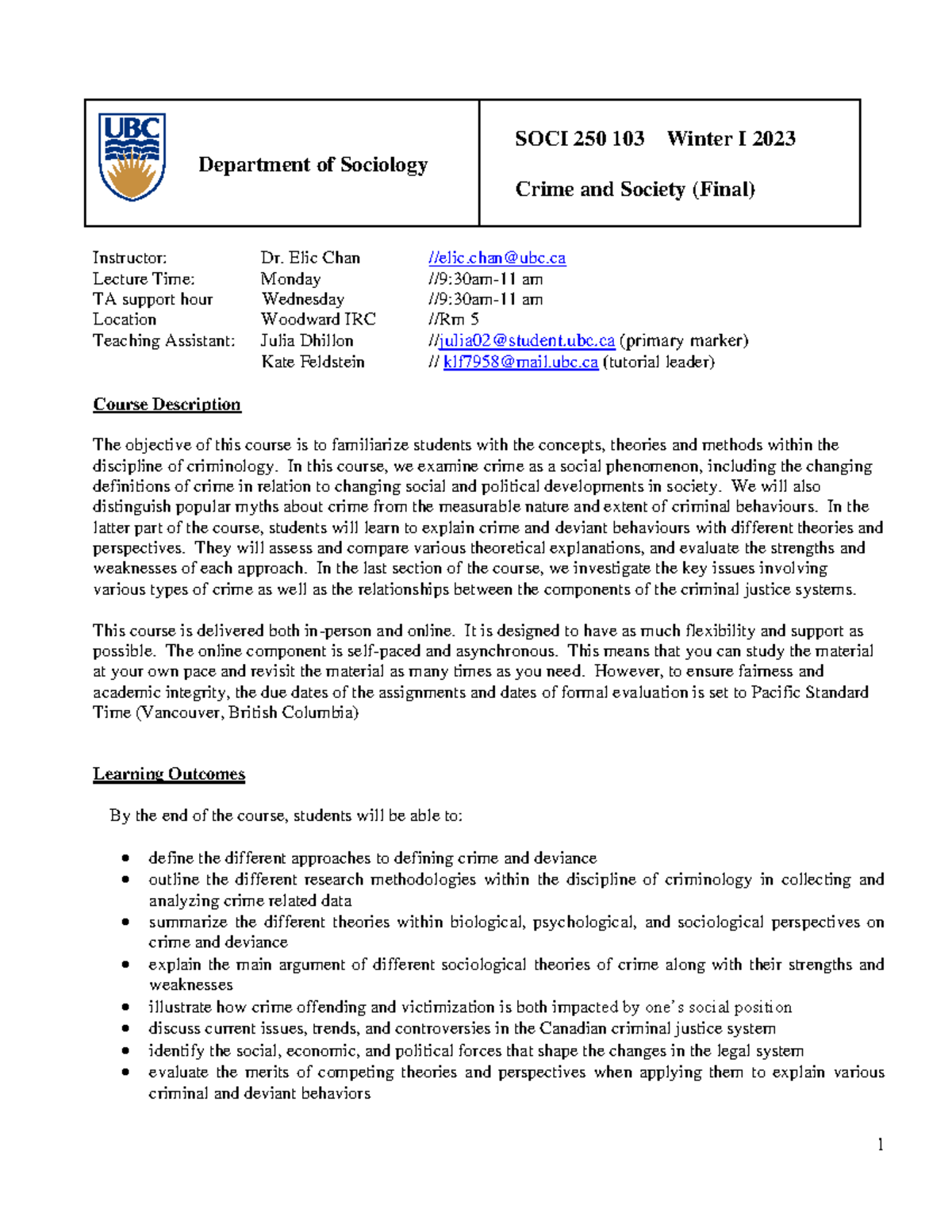 Course Outline SOCI250 103 2023 Final - Department of Sociology SOCI ...