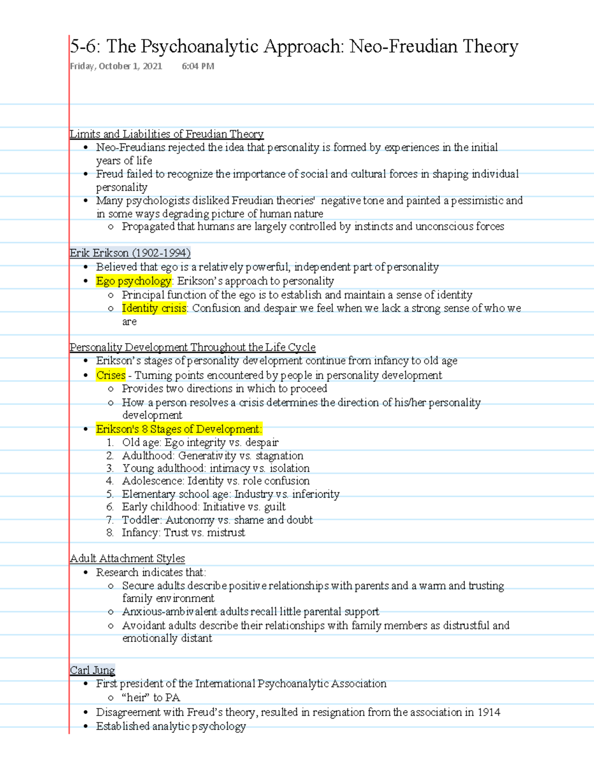 PSYCH 232-Chapter 5-6 - Limits and Liabilities of Freudian Theory Neo ...