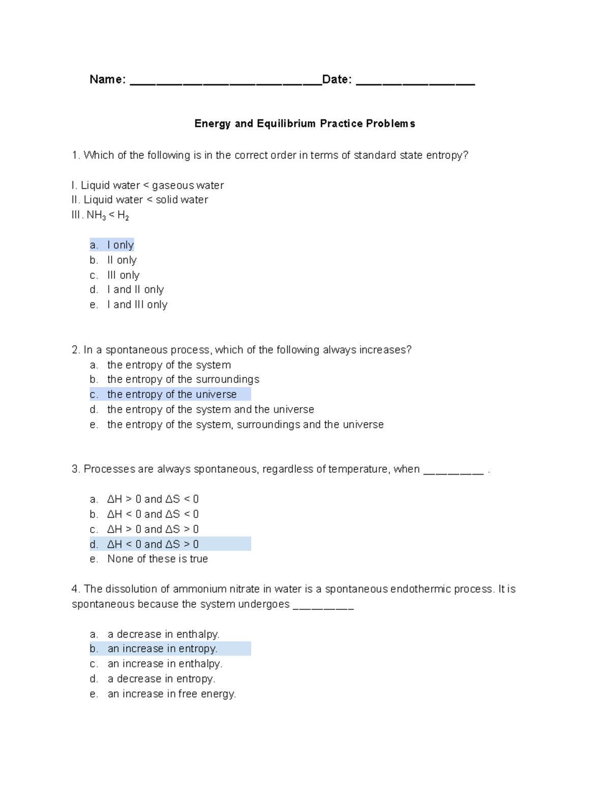 Energy and Equilibrium Practice Problems - Studocu