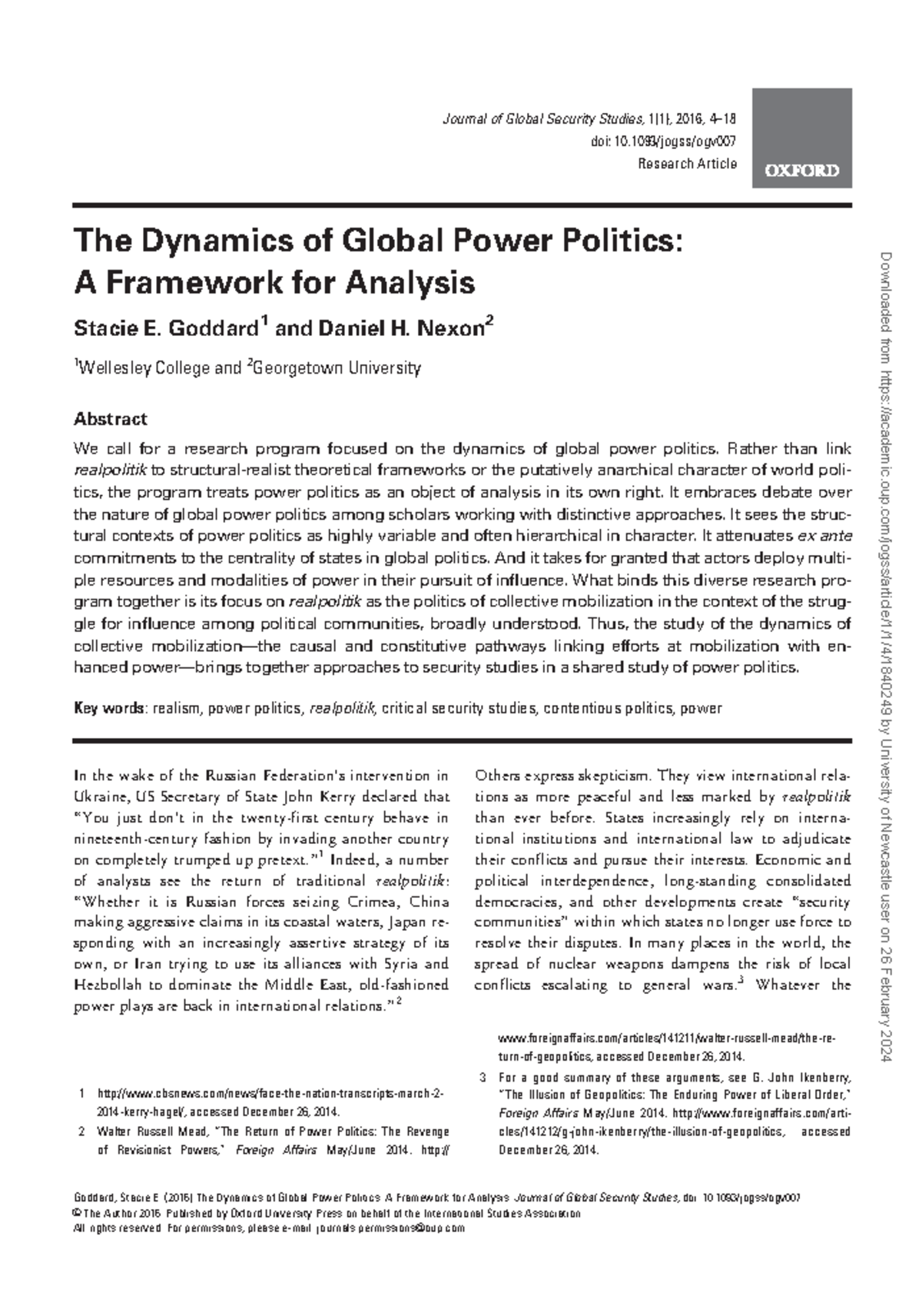 Week 1 reading - The Dynamics of Global Power Politics: A Framework for ...