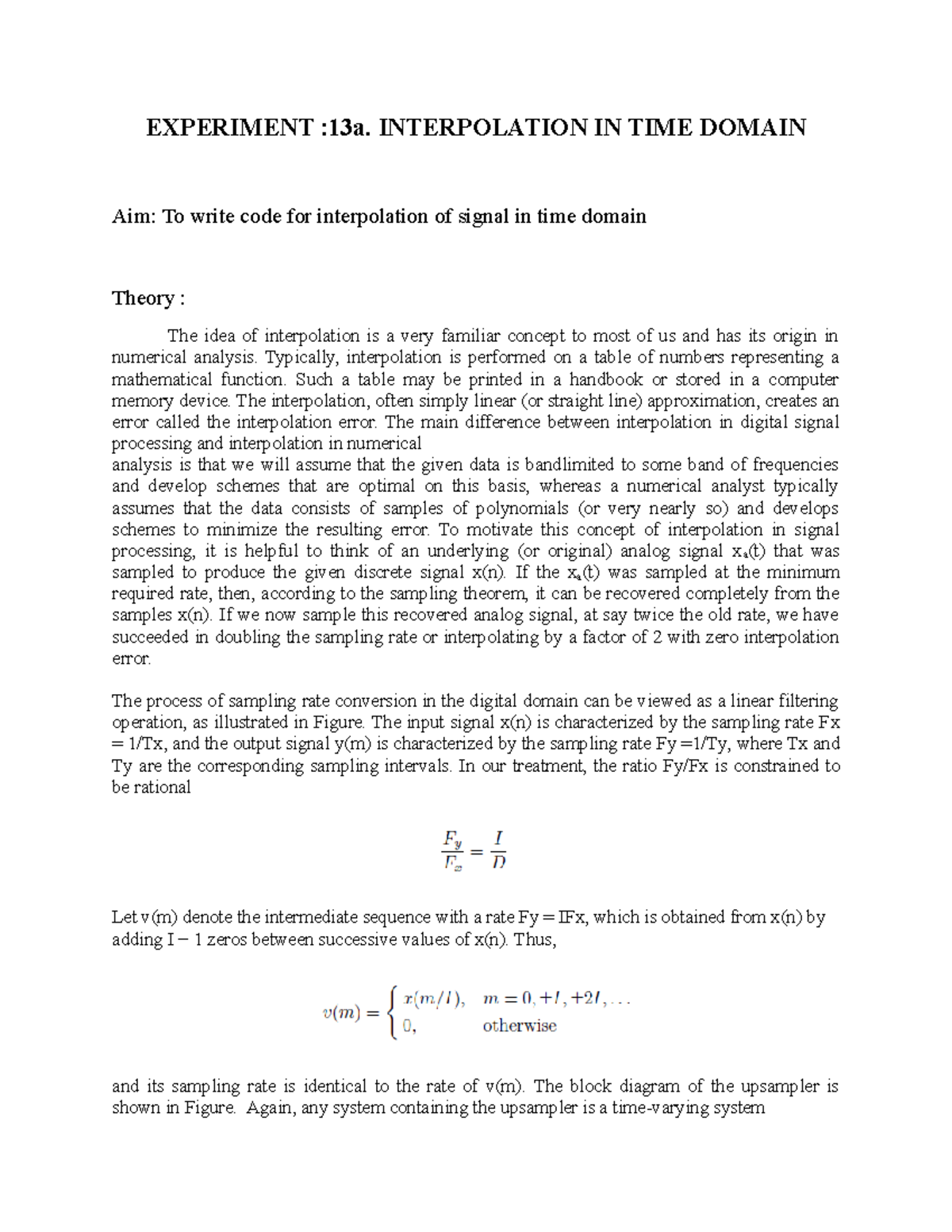 EXP-13-DSP - EXPERIMENT :13a. INTERPOLATION IN TIME DOMAIN Aim: To write code for interpolation ...