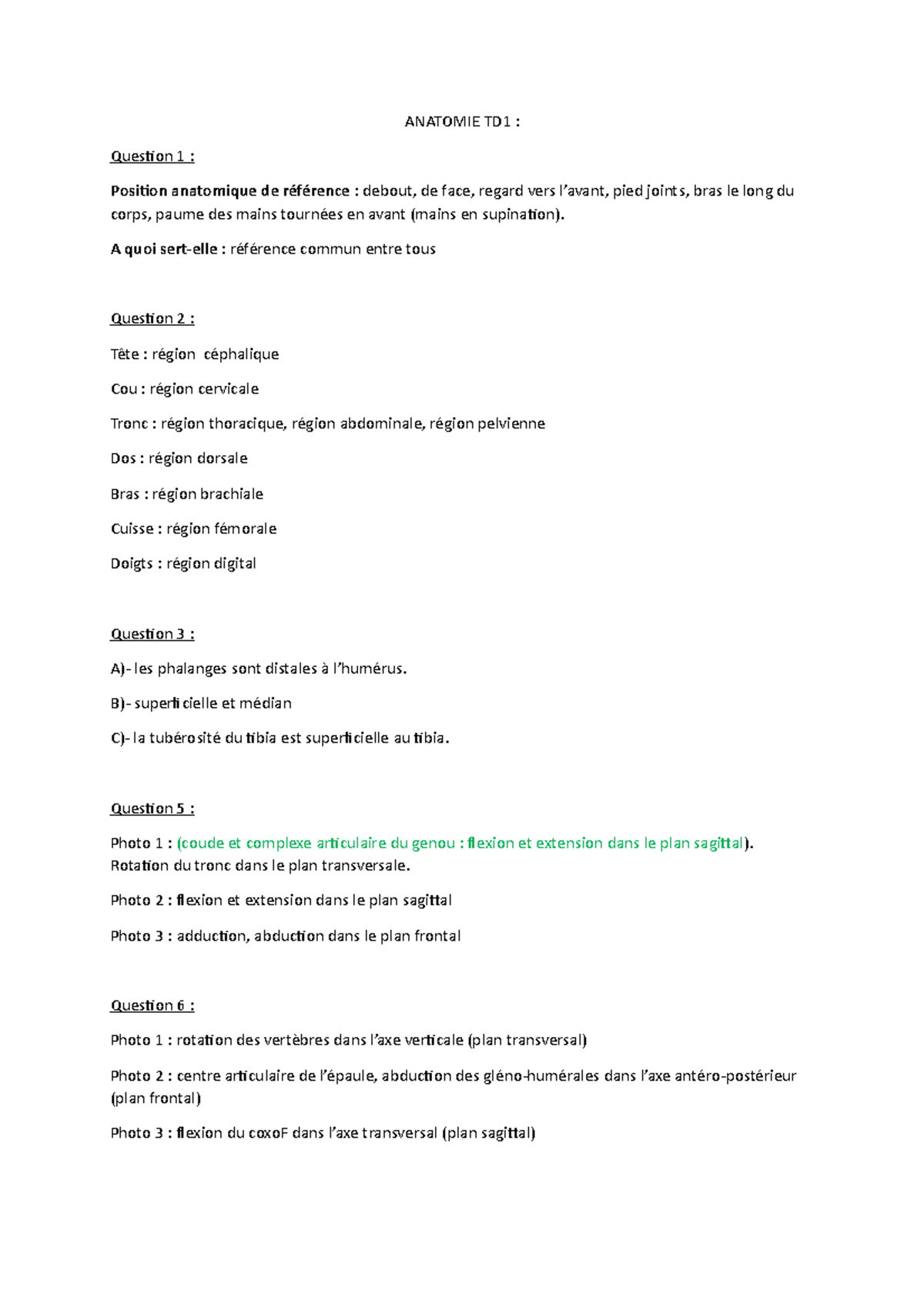 Anatomie TD1 - muscles - ANATOMIE TD1 : Question 1 : Position ...