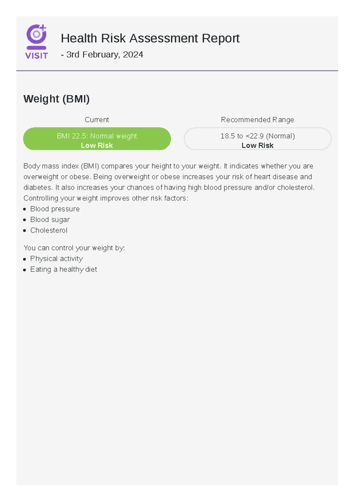Generate - Body parameter - 3rd February, 2024 Weight (BMI) Current BMI ...