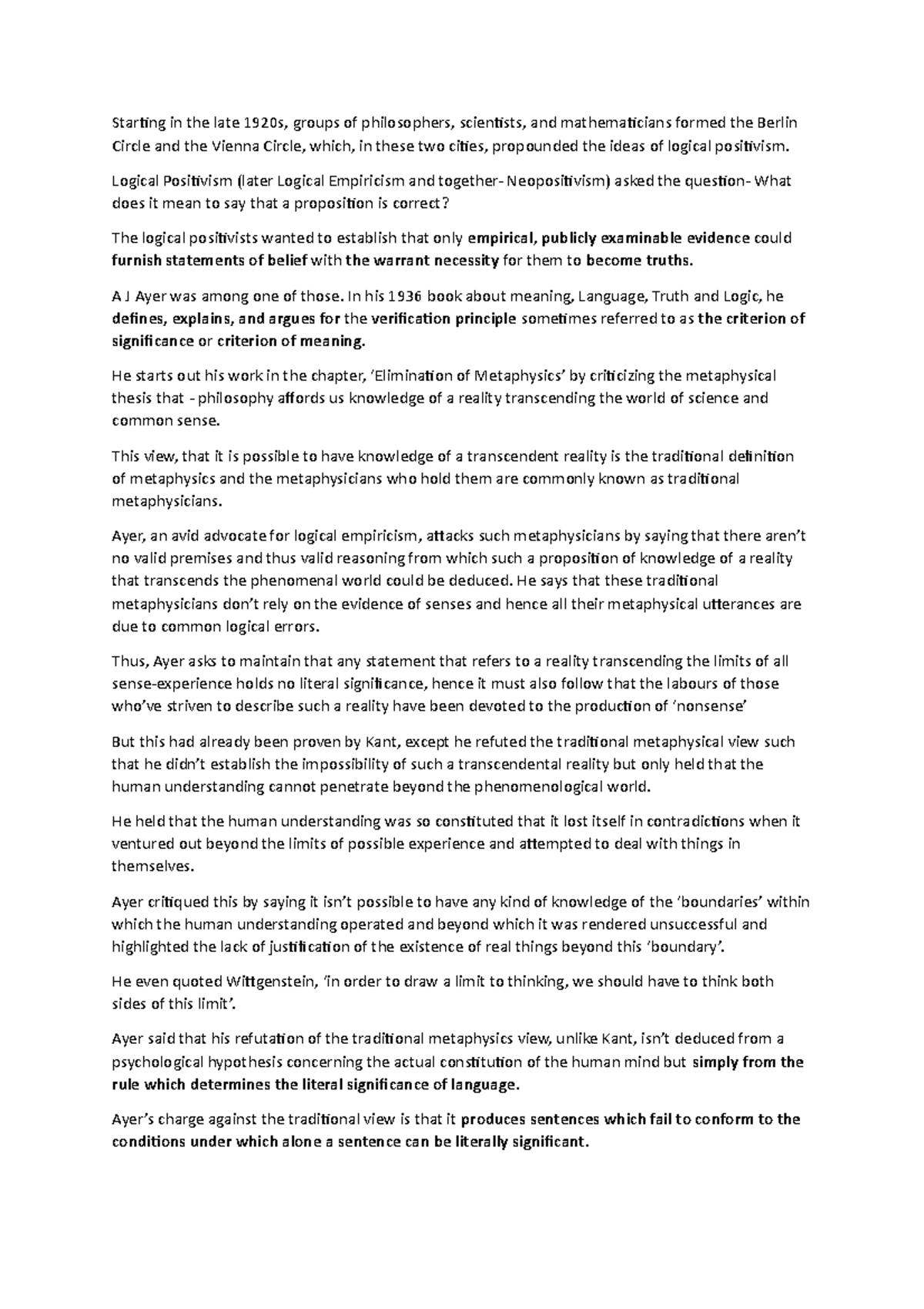 Ayer test - The Verifiability Principle - Starting in the late 1920s ...