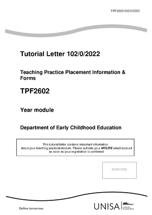 Unisa-DSAR25 - Placement form - DSAR25: Practical teaching placement ...