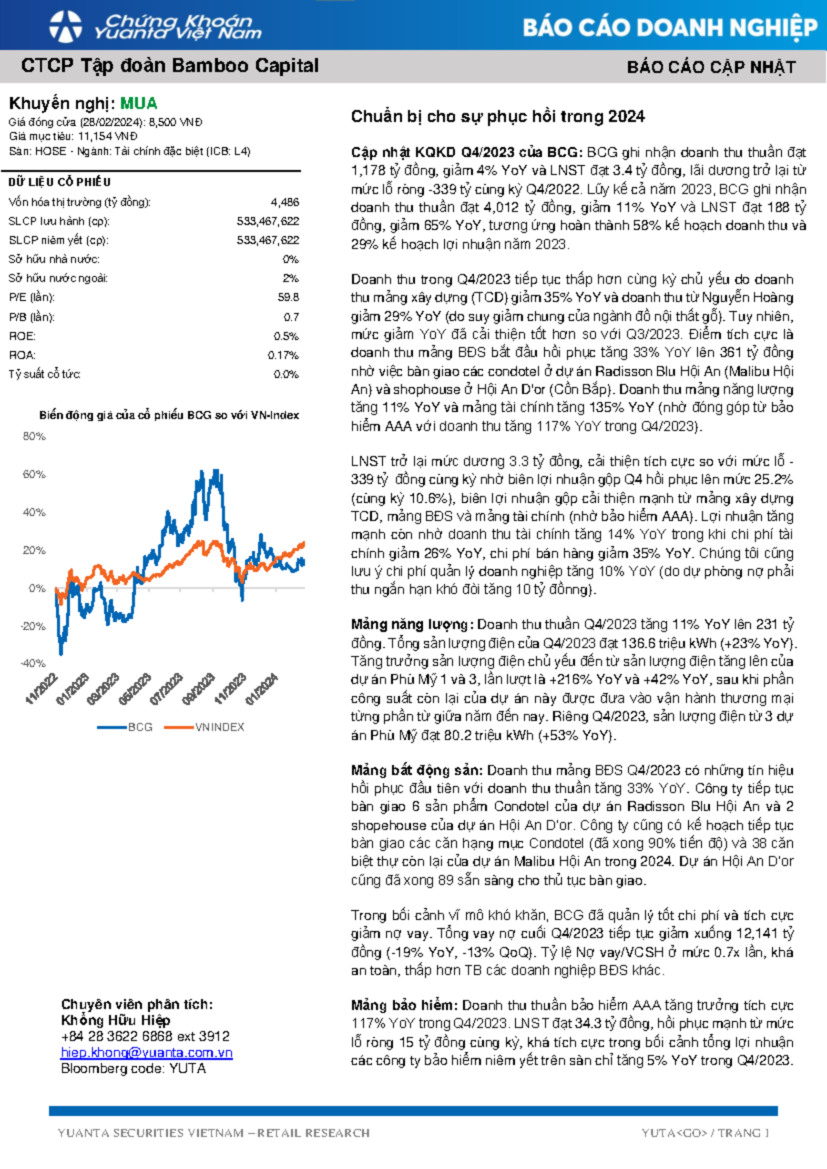 Định giá tham khảo BCG - Chuẩn bị cho sự phục hồi trong 2024 Cập nhật KQKD Q 4 /202 3 của BCG ...
