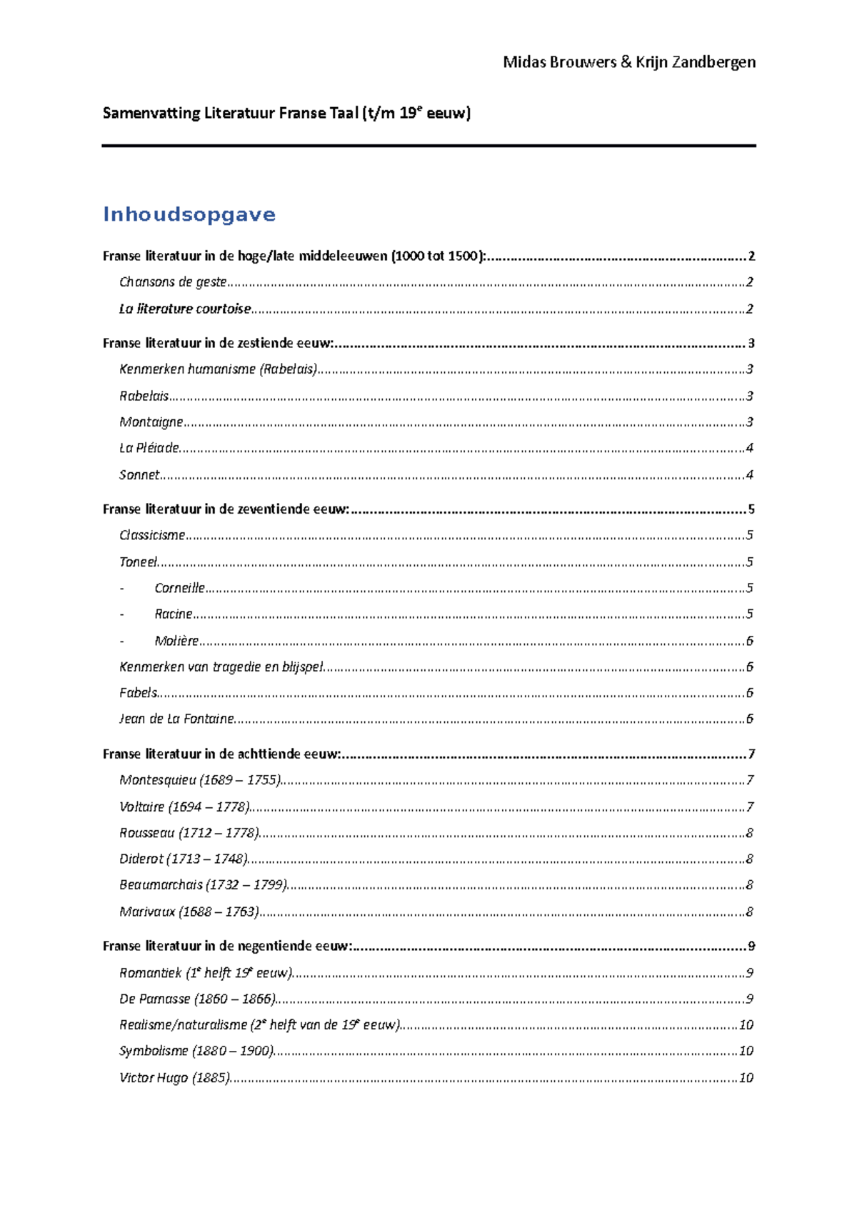 Samenvatting Literatuur Franse Taal - - Studocu