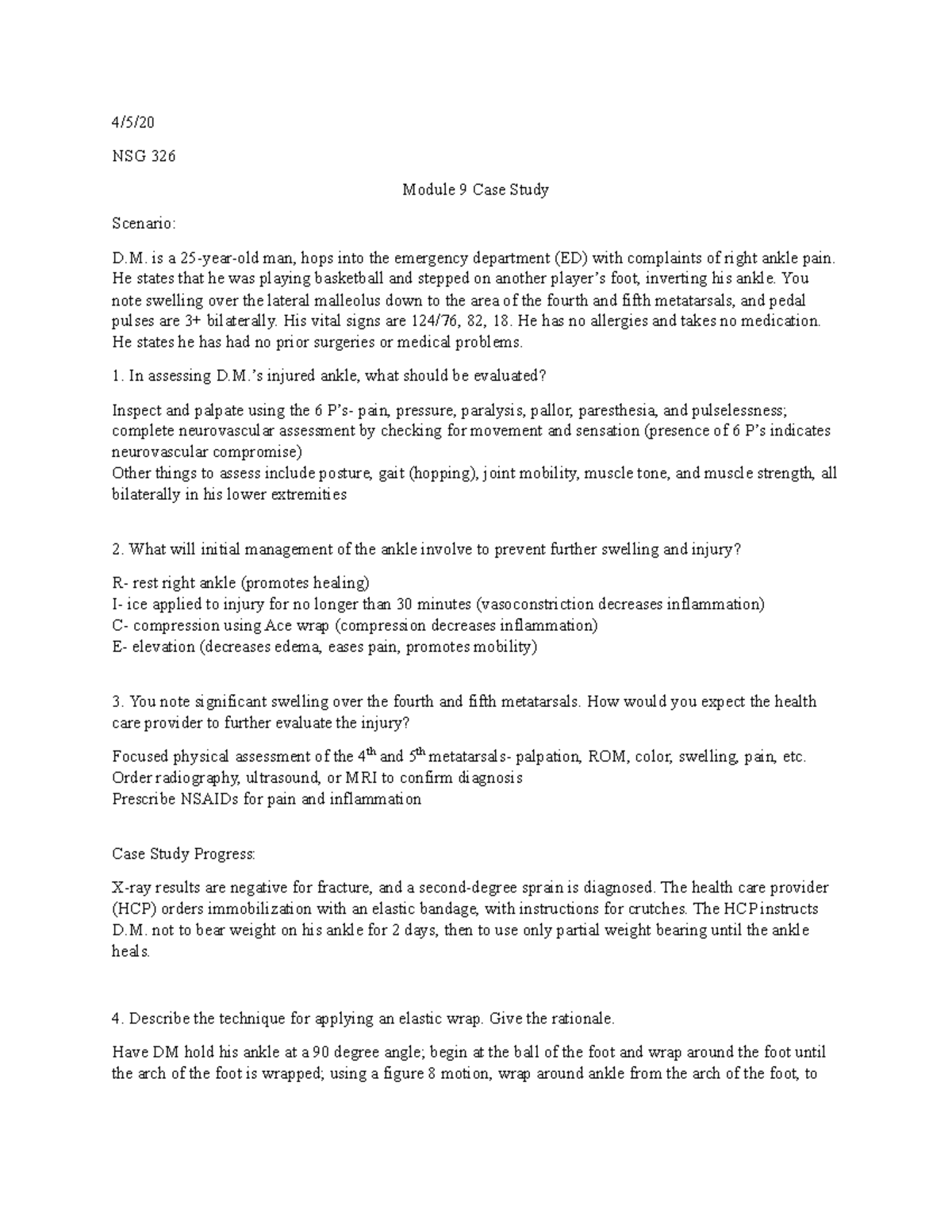 Case study module 9 - NSG 326 - UNC Wilmington - Studocu