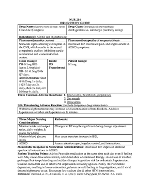 Lumateperone (Caplyta) - NUR 214 DRUG STUDY GUIDE Drug Name: (generic ...