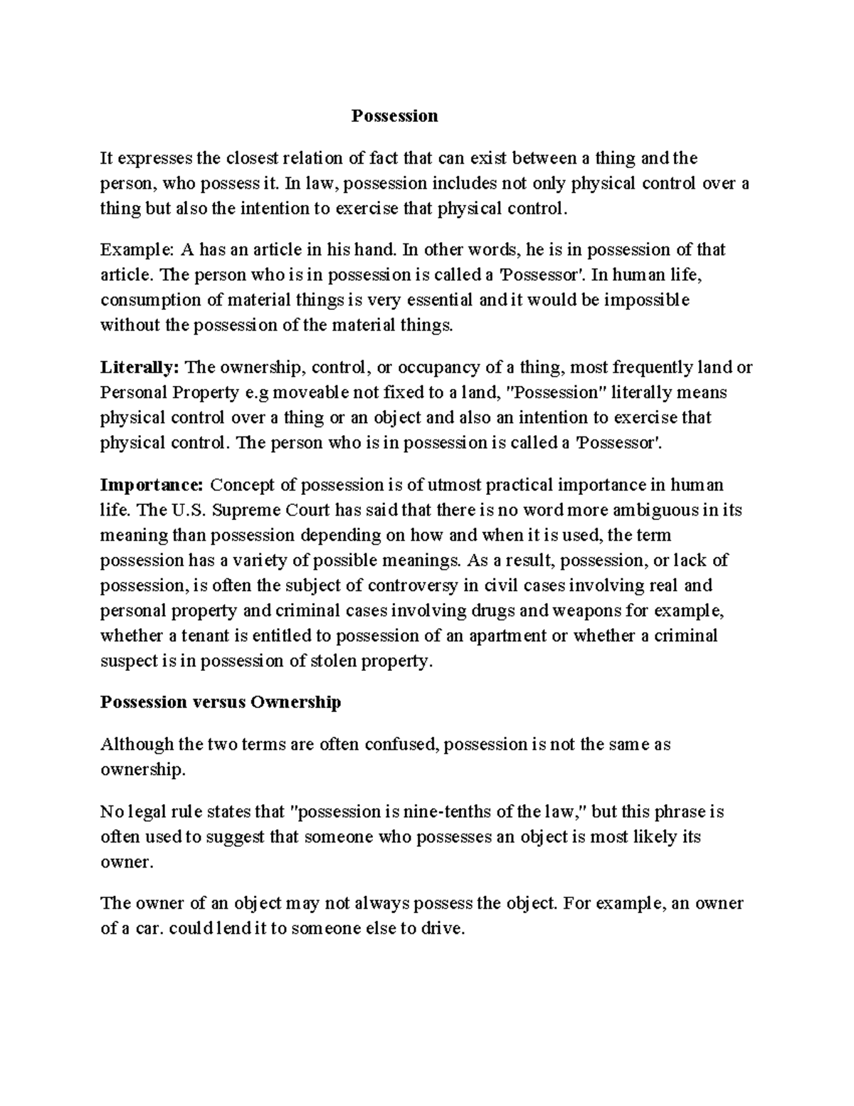 2. Possession - English jurisprudence - Possession It expresses the ...