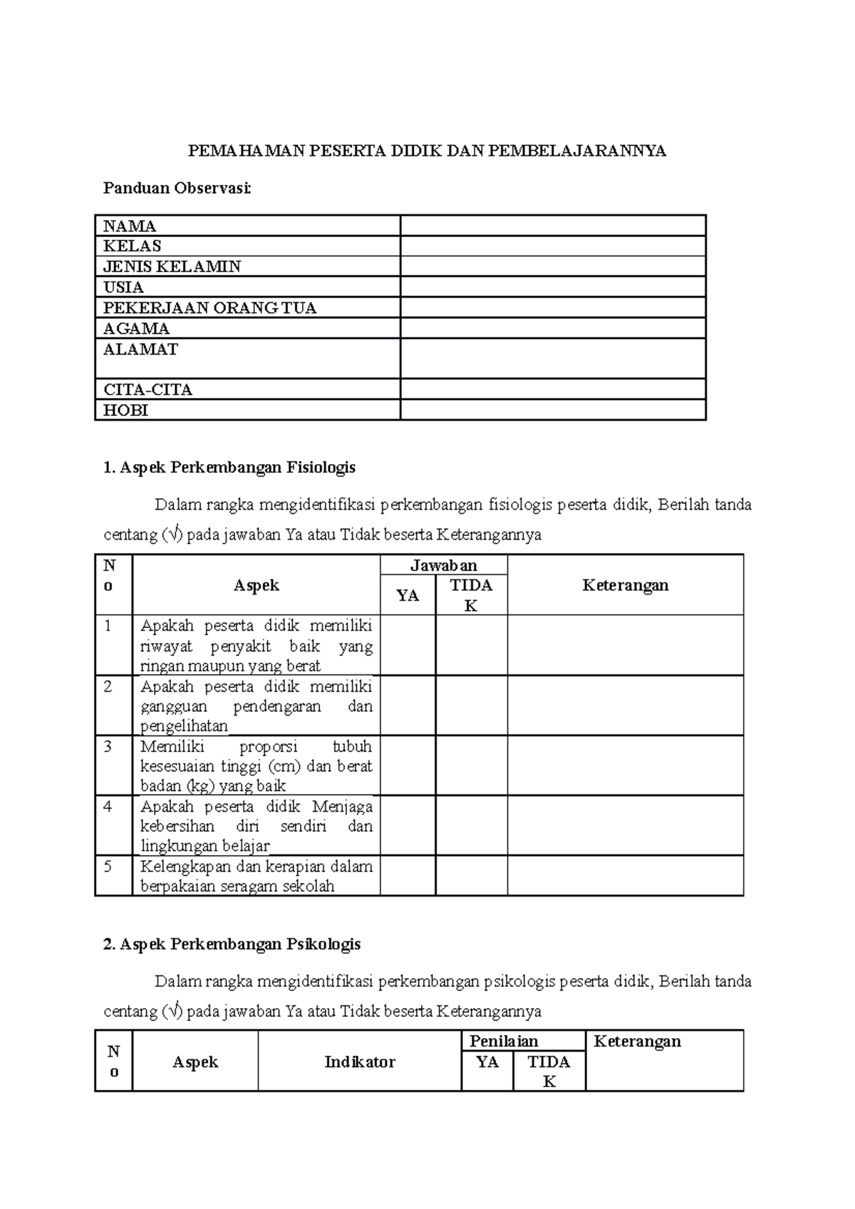 Panduan Observasi T3 - PEMAHAMAN PESERTA DIDIK DAN PEMBELAJARANNYA ...