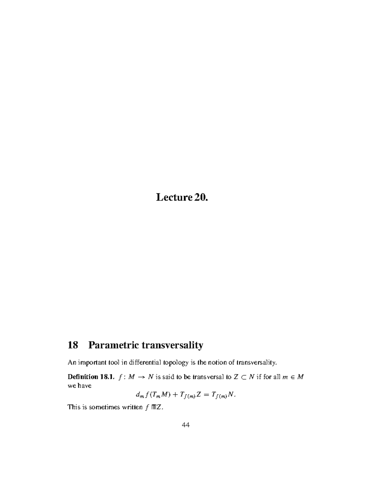 Lecture 20 Parametric Transversality - Lecture 20. 18 Parametric ...