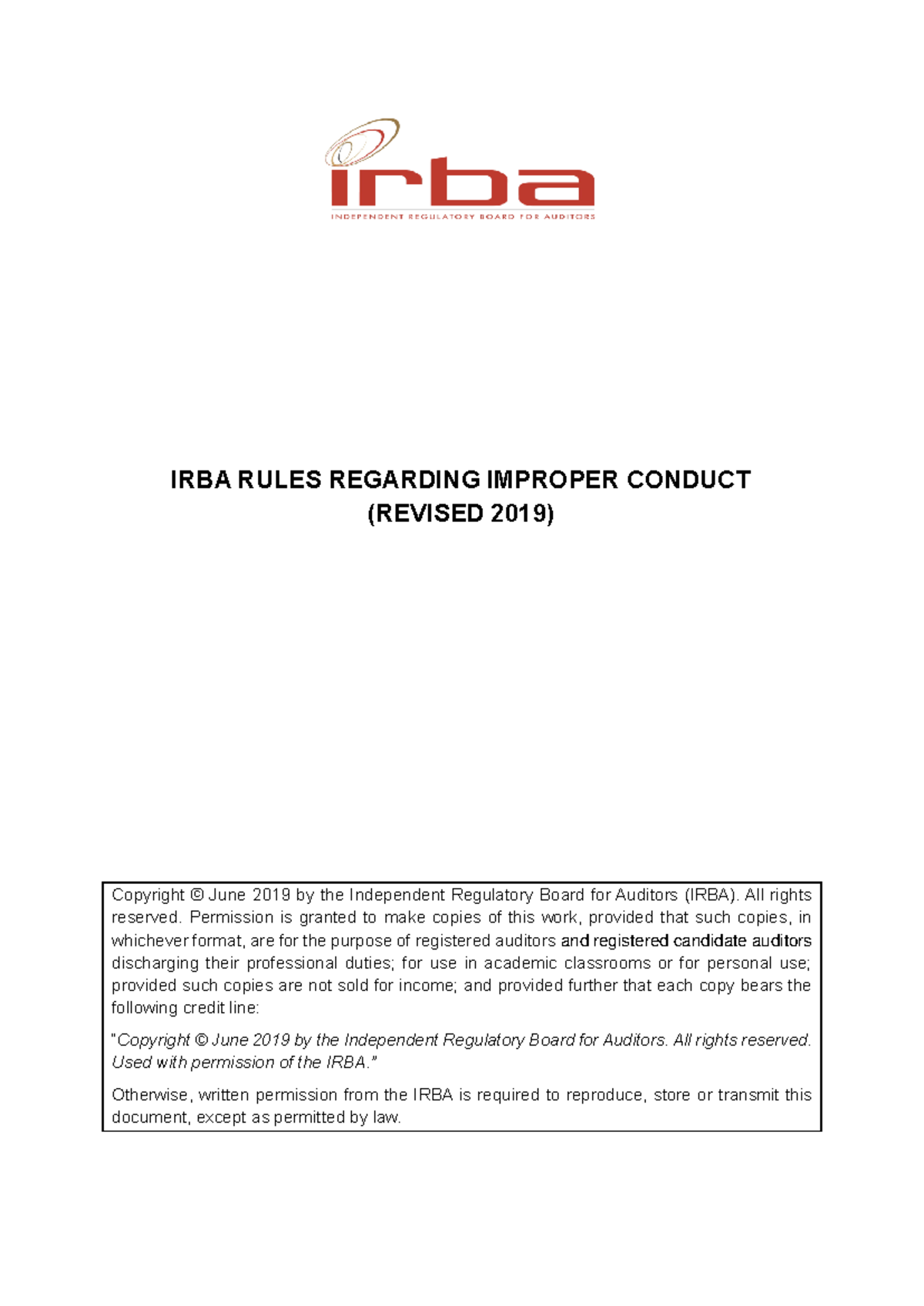 Final Amendments to the IRBA Rules Regarding Improper Conduct - IRBA ...