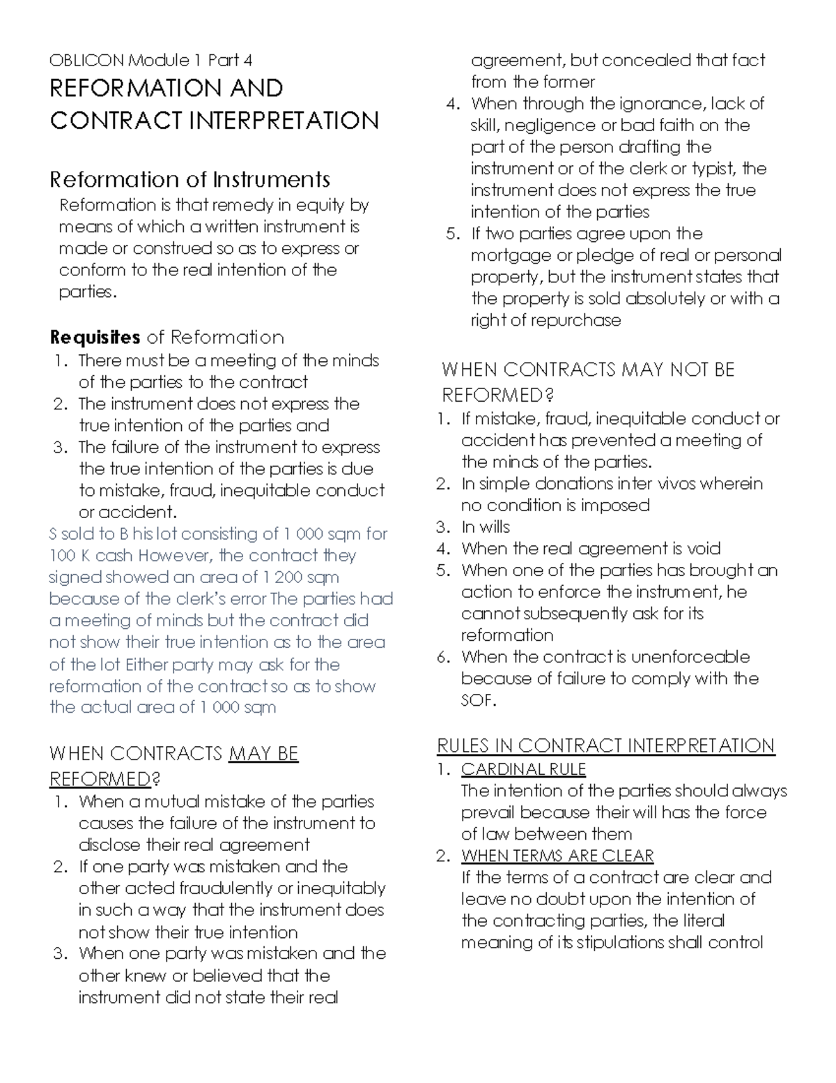 Contracts- Module-1-PART-4 Reformation AND Contract Interpretation - OBLICON Module 1 Part 4 ...