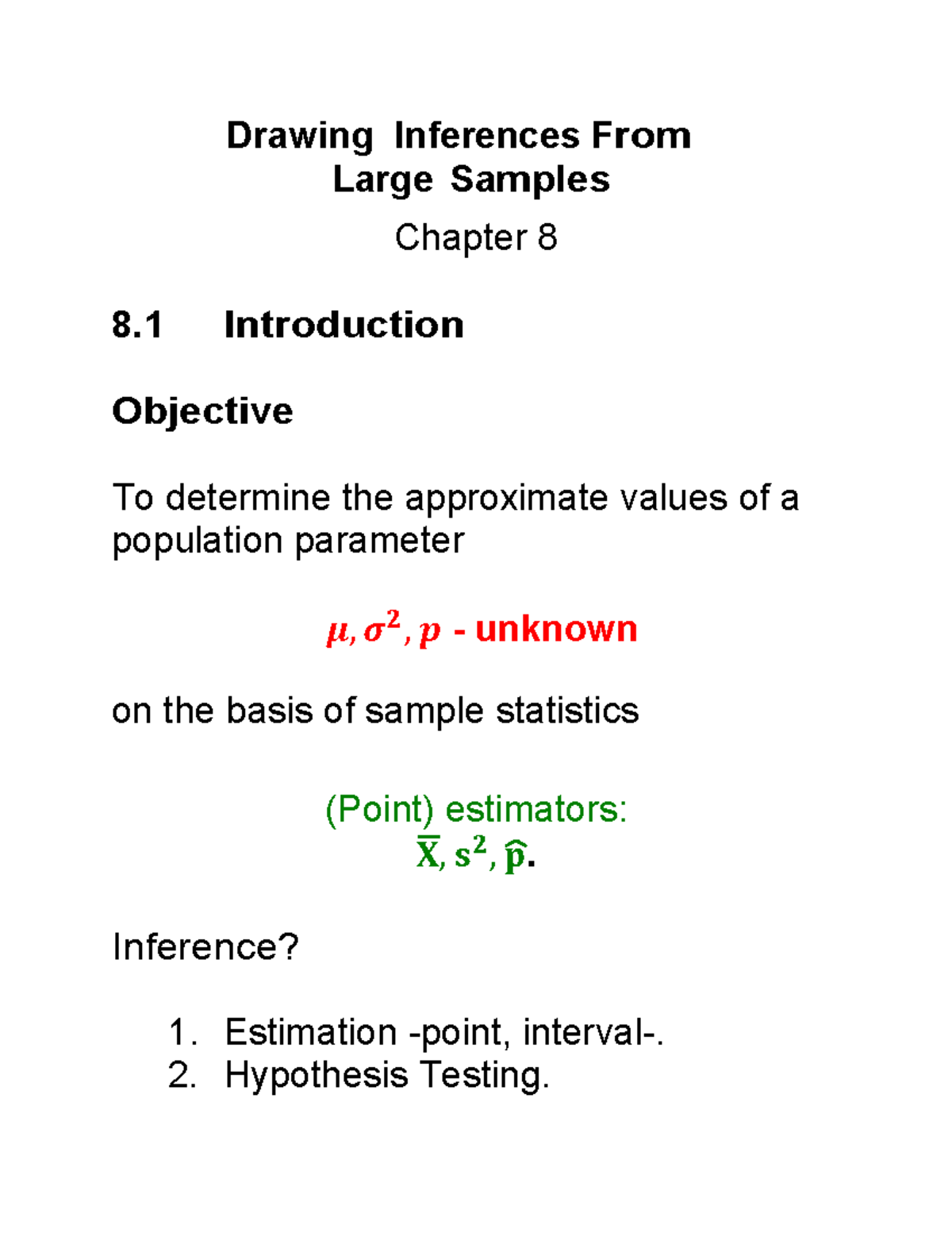 Confidence Intervals - Drawing Inferences From Large Samples Chapter 8 ...