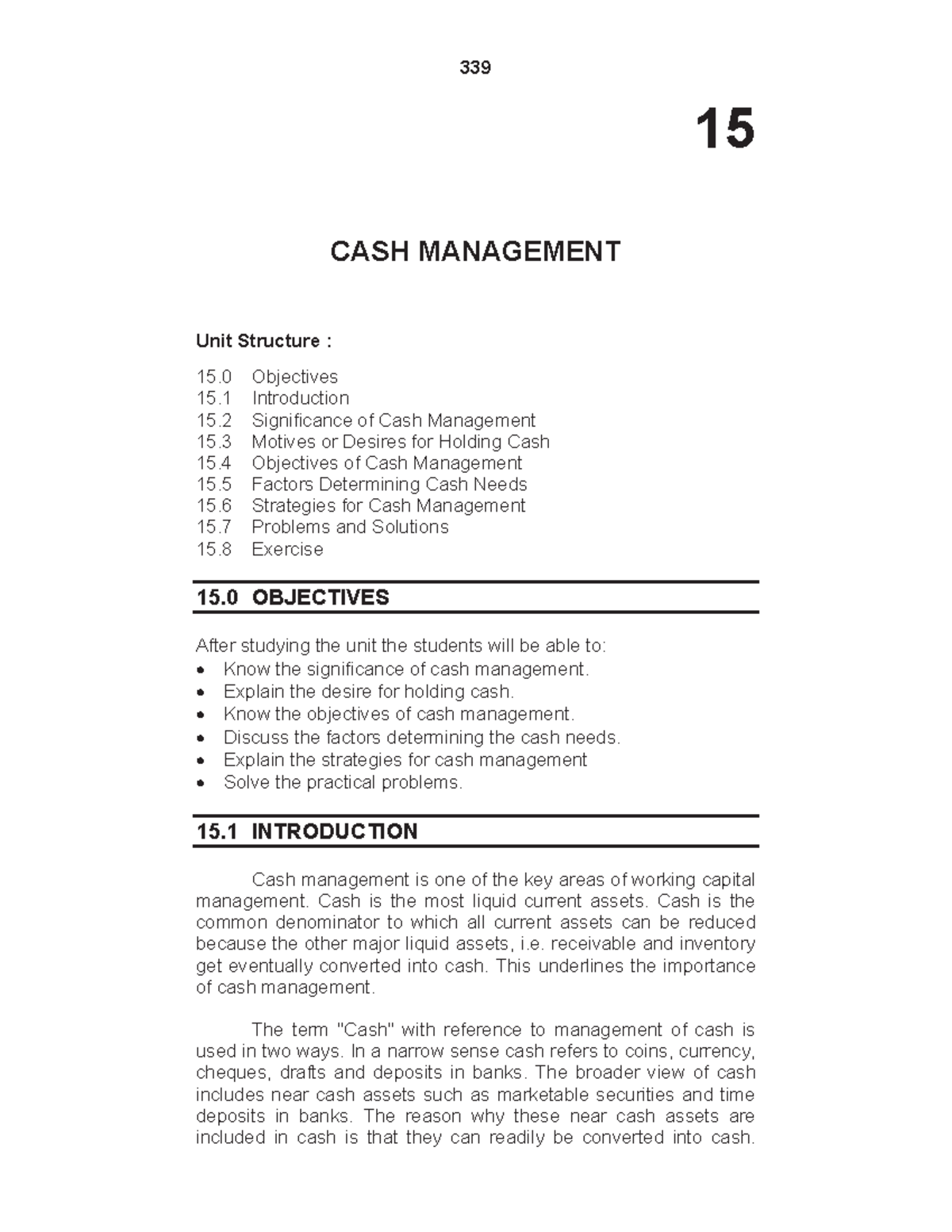 Advance-Financial-Management chapter 15 - 15 CASH MANAGEMENT Unit ...