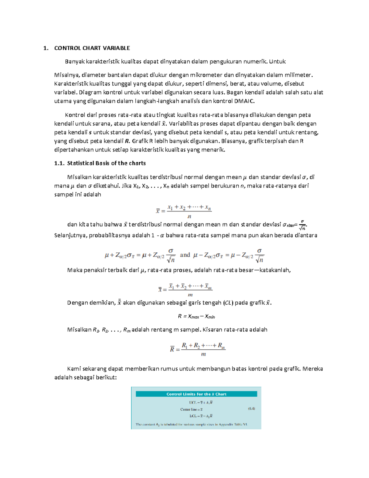 Resume PPM Talitha Putri Ameilia TI4407 12012 04454 - 1. CONTROL CHART VARIABLE Banyak ...