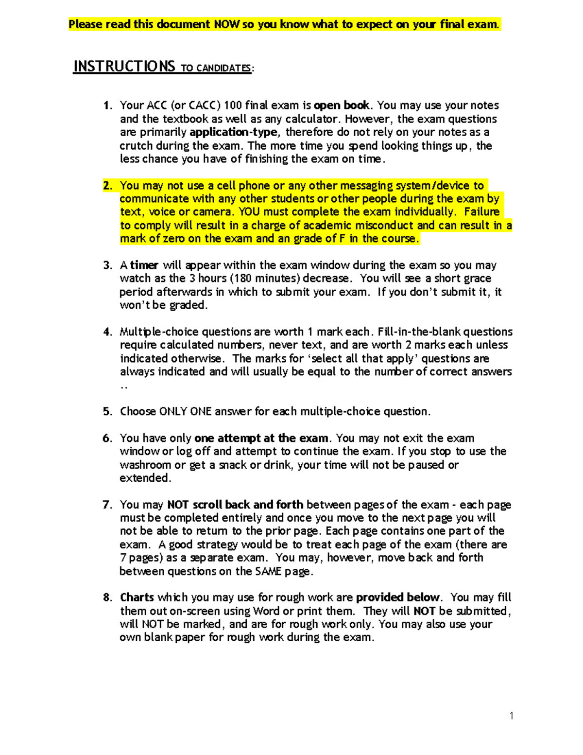 Final Exam note gang - Please read this document NOW so you know what ...