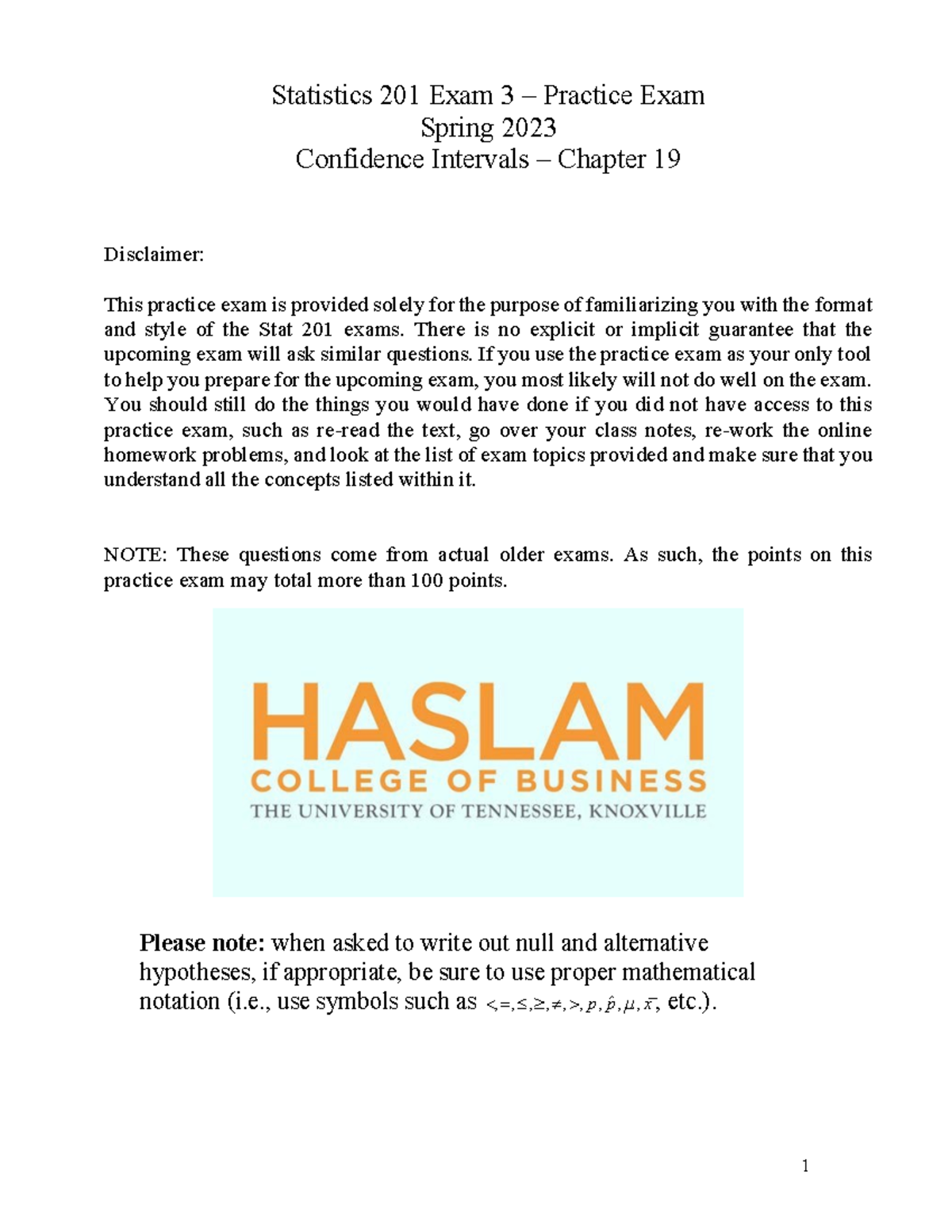 Practice of Statistics - Statistics 201 Exam 3 – Practice Exam Spring ...