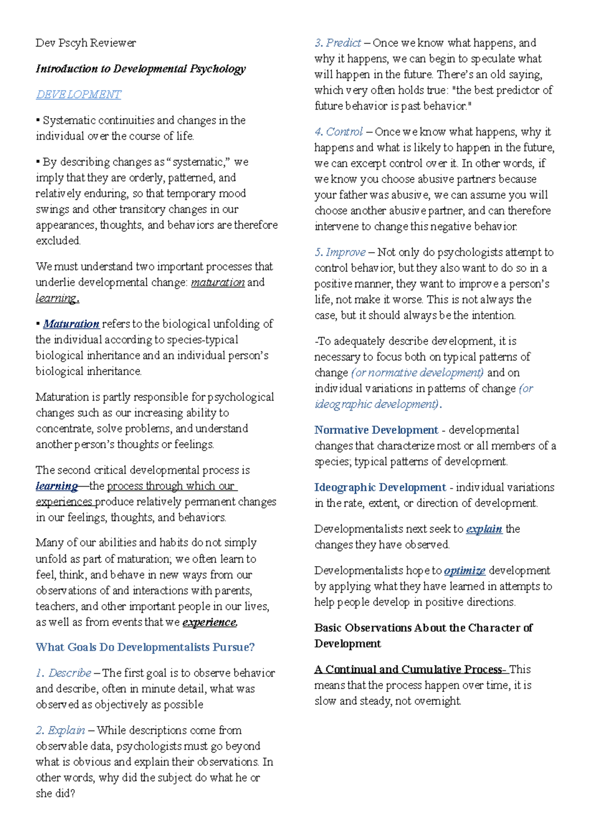 Dev Psych Rev Midterms - Reviewer - Dev Pscyh Reviewer Introduction to ...