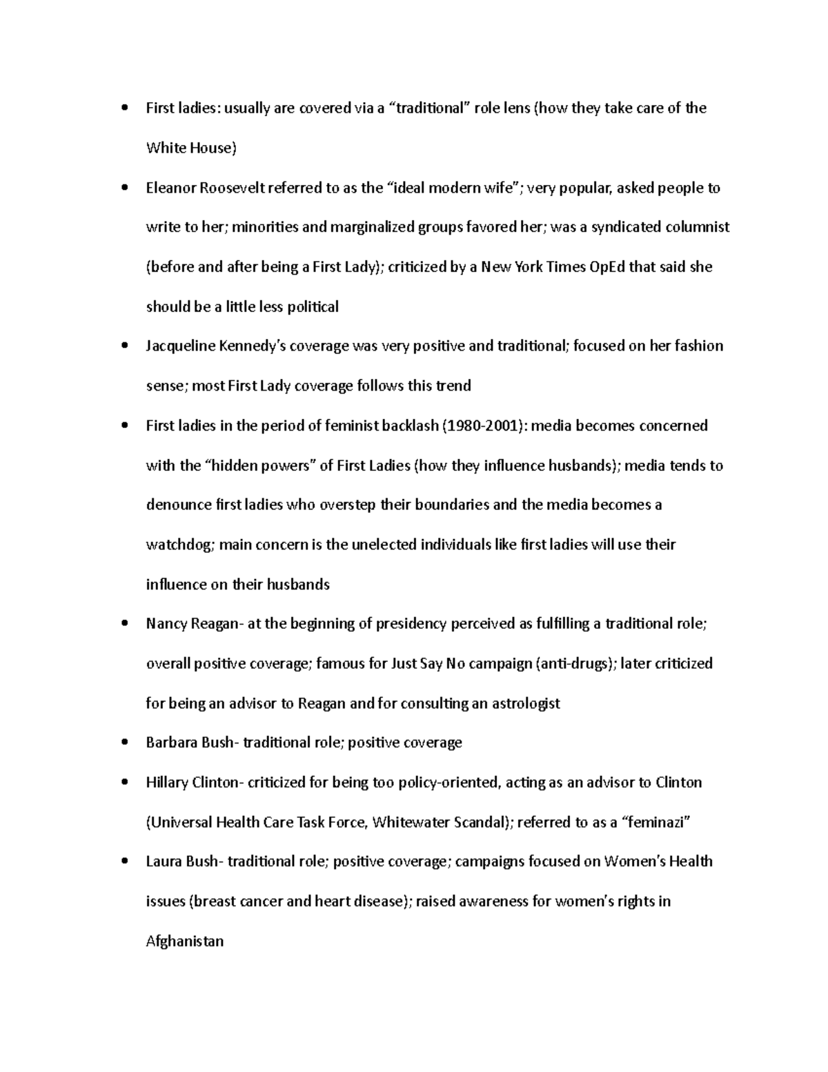 Women and Politics Lecture Notes - First ladies: usually are covered ...