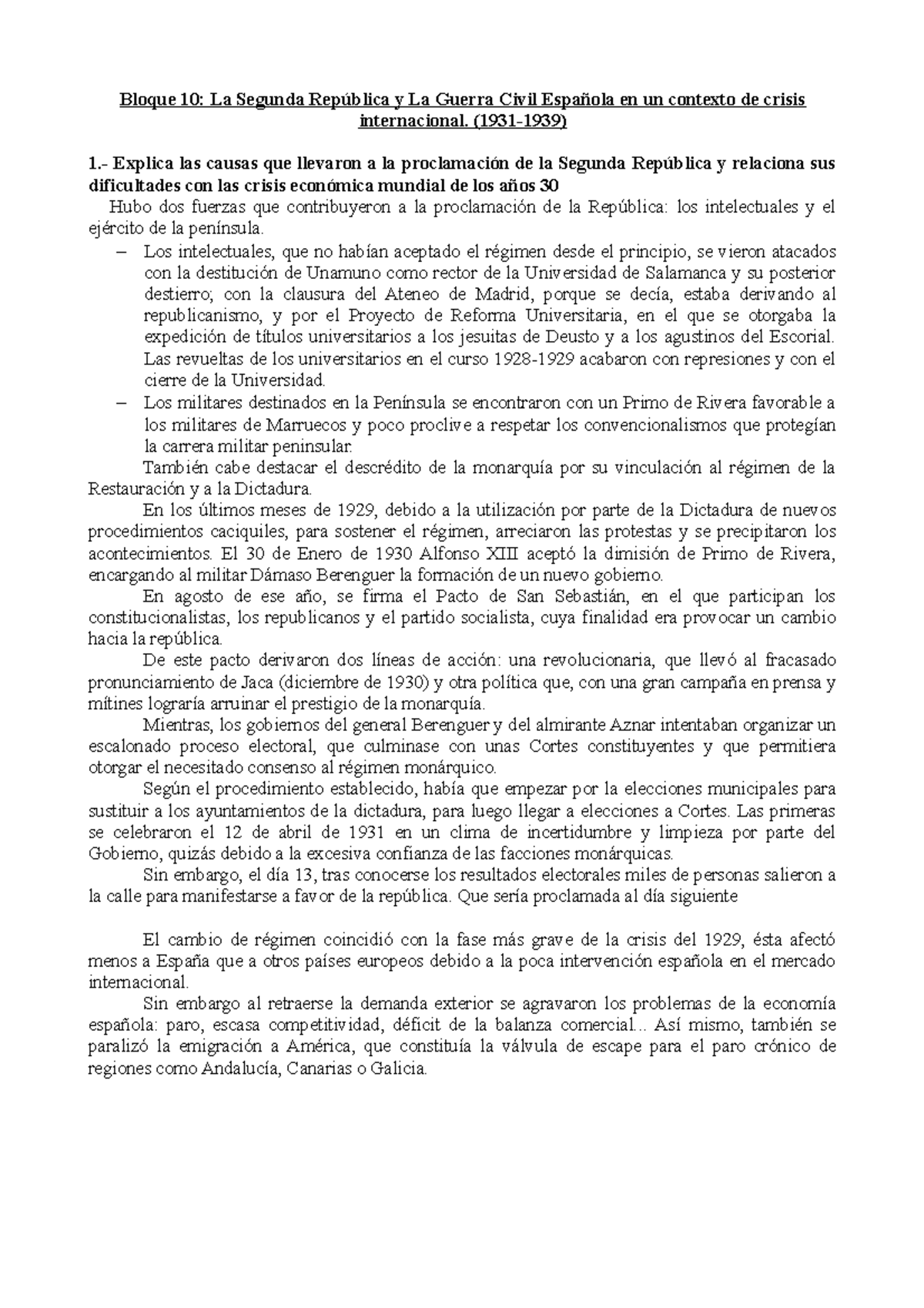Bloque 10. pdf historia de españa ebau canarias - Bloque 10: La Segunda República y La Guerra ...